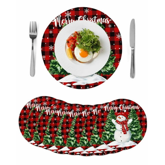 Christmas Snowman Tree Round Table Placemats set of 8, Red Black ...