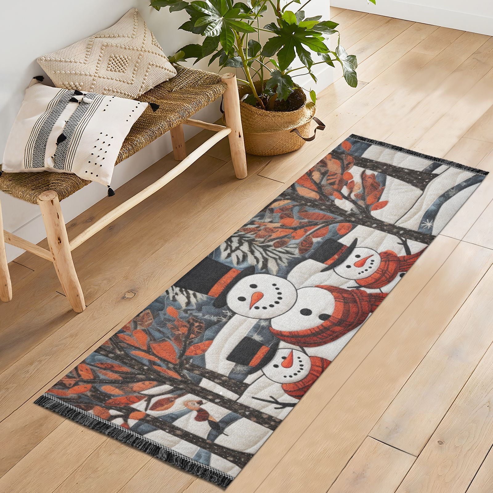 Christmas Snowman Trees Runner Rug Machine Washable Area Rugs Carpet ...