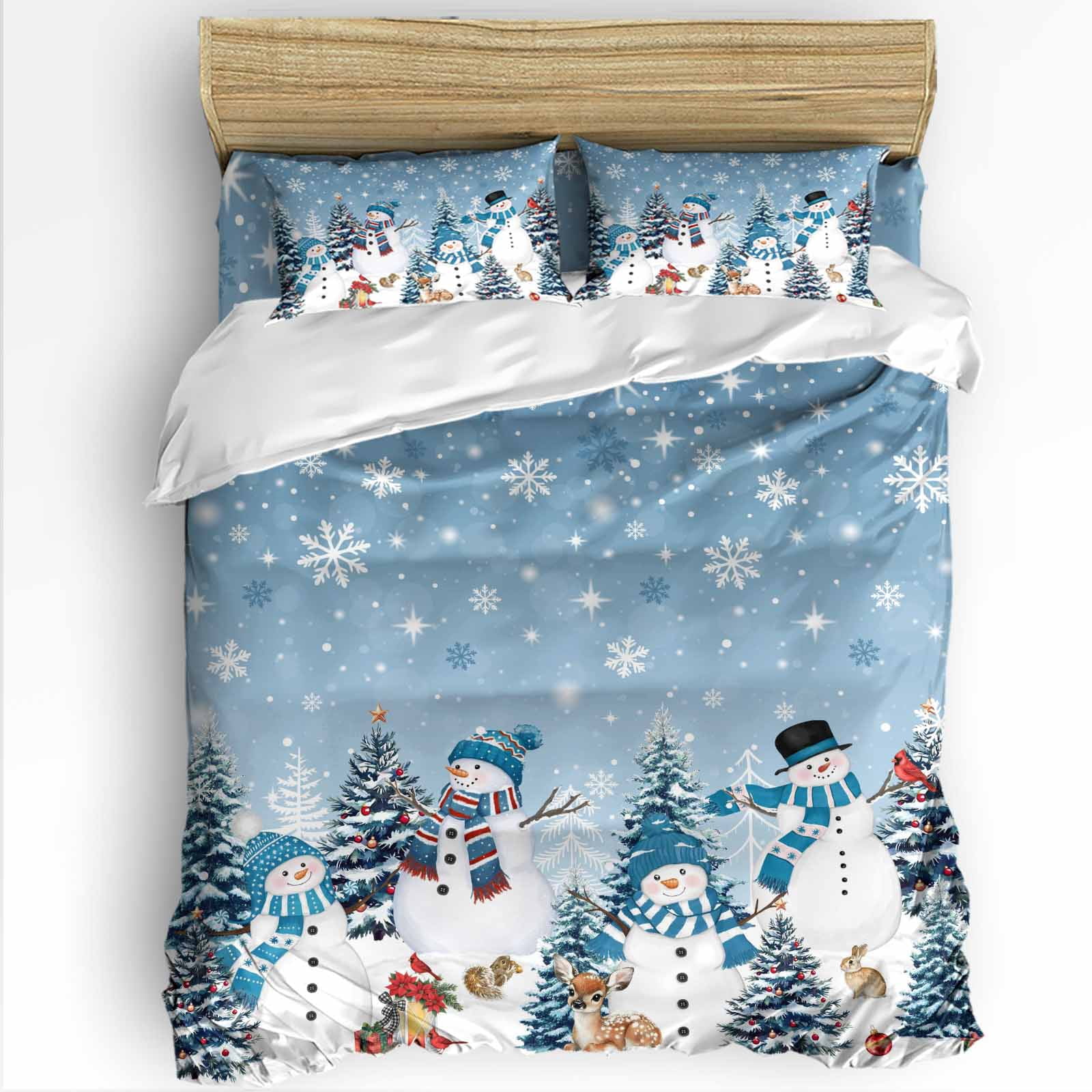 Christmas Snowman Twin Size Comforter Set, Cute Snowman Xmas Trees ...