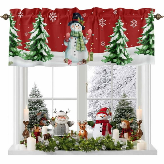 Christmas Snowman Valance Curtain for Windows Winter Xmas Pine Tree ...
