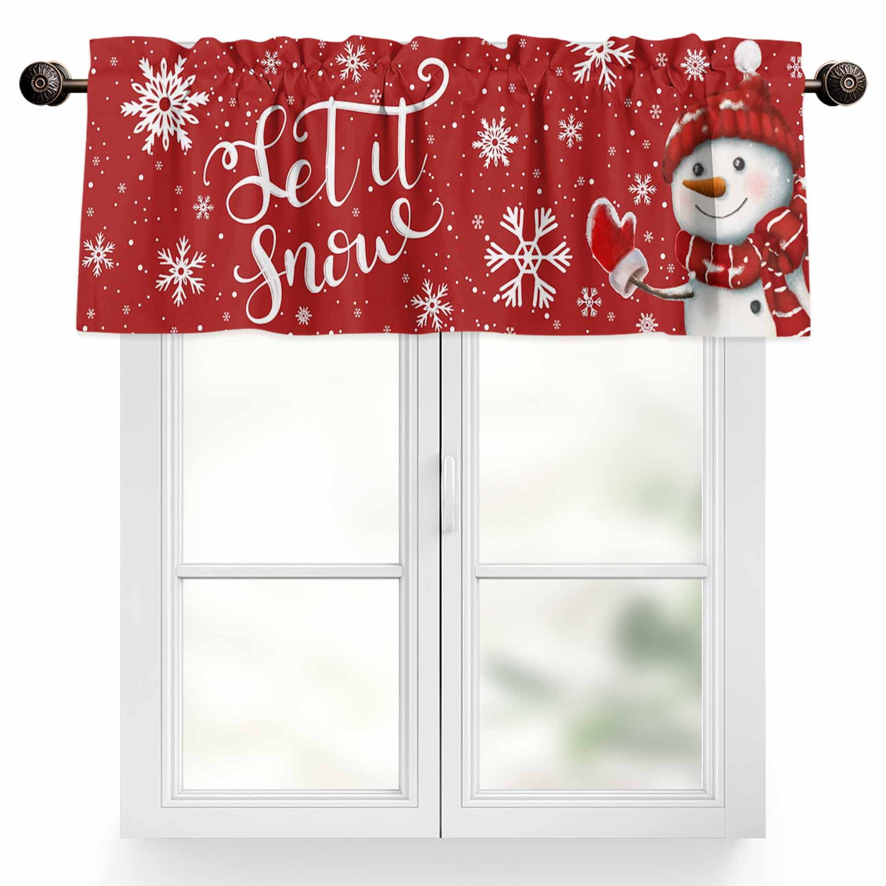 Christmas Snowman Valances for Windows, 42 x 12in, Winter Showflake Red ...