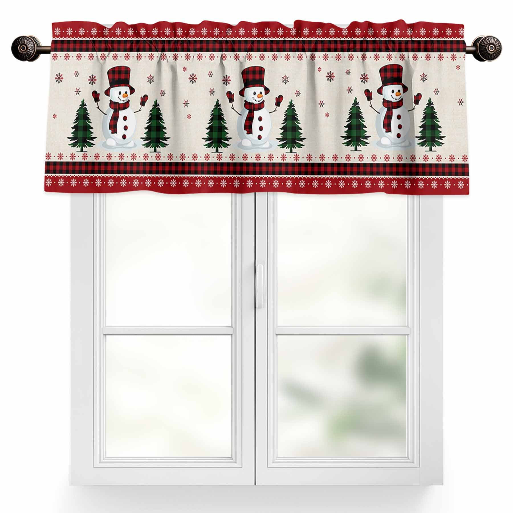 Christmas Snowman Valances for Windows, 54 x 18in, Snowflake Red and ...