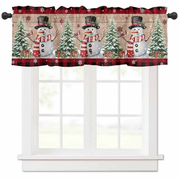 Christmas Snowman Valances for Windows, Christmas Tree Snowflakes Red ...