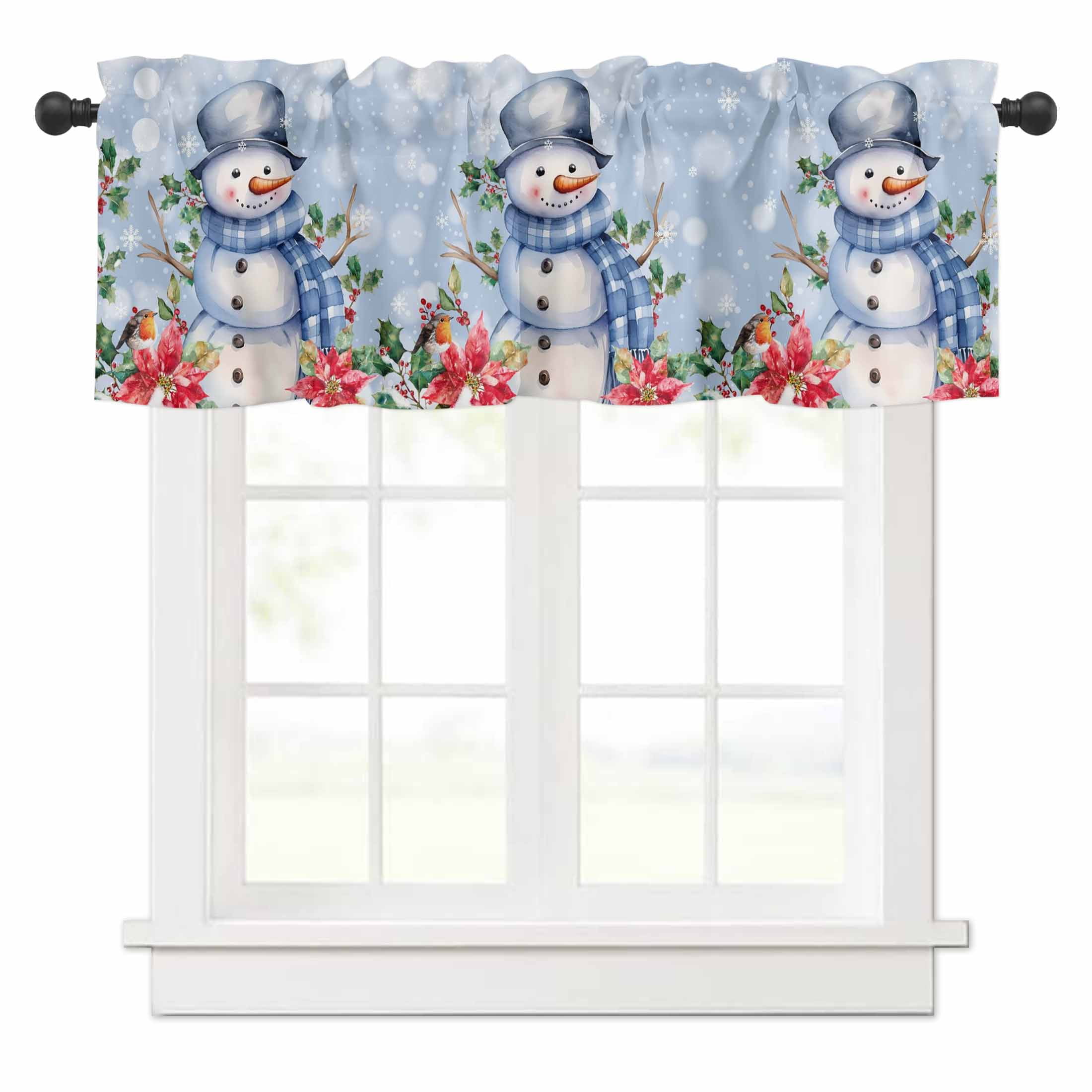Christmas Snowman Valances for Windows Christmas Tree Snowflakes Winter ...