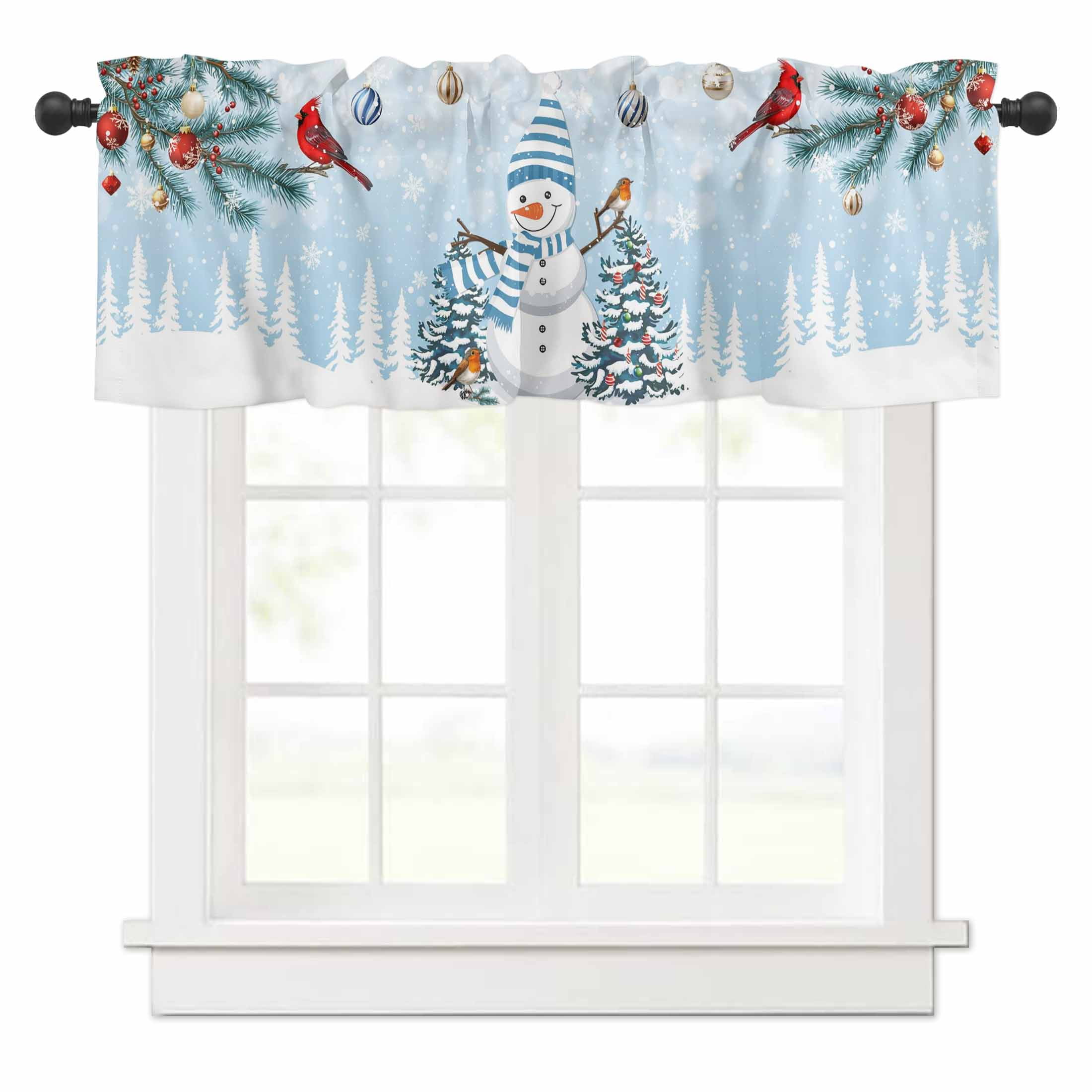Christmas Snowman Valances for Windows Classic Winter Christmas Tree ...