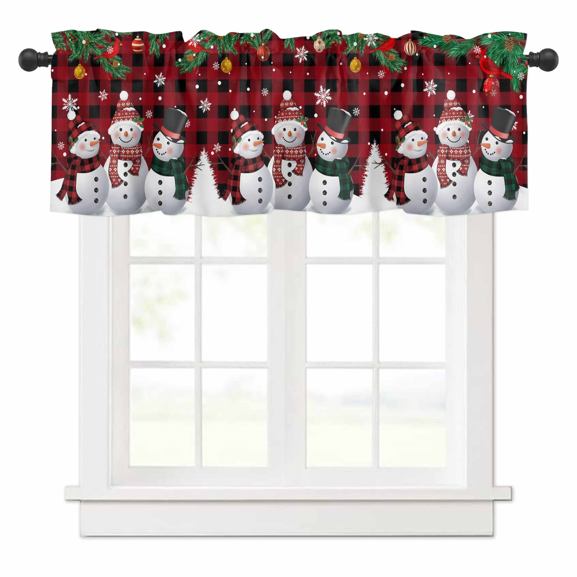Christmas Snowman Valances for Windows Pine Christmas Tree Red Plaid ...