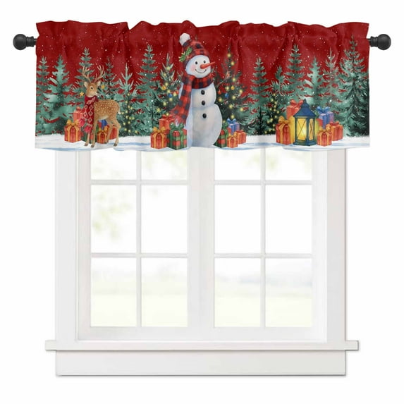 Christmas Snowman Valances for Windows Pine Trees Xmas Box Deer Winter ...