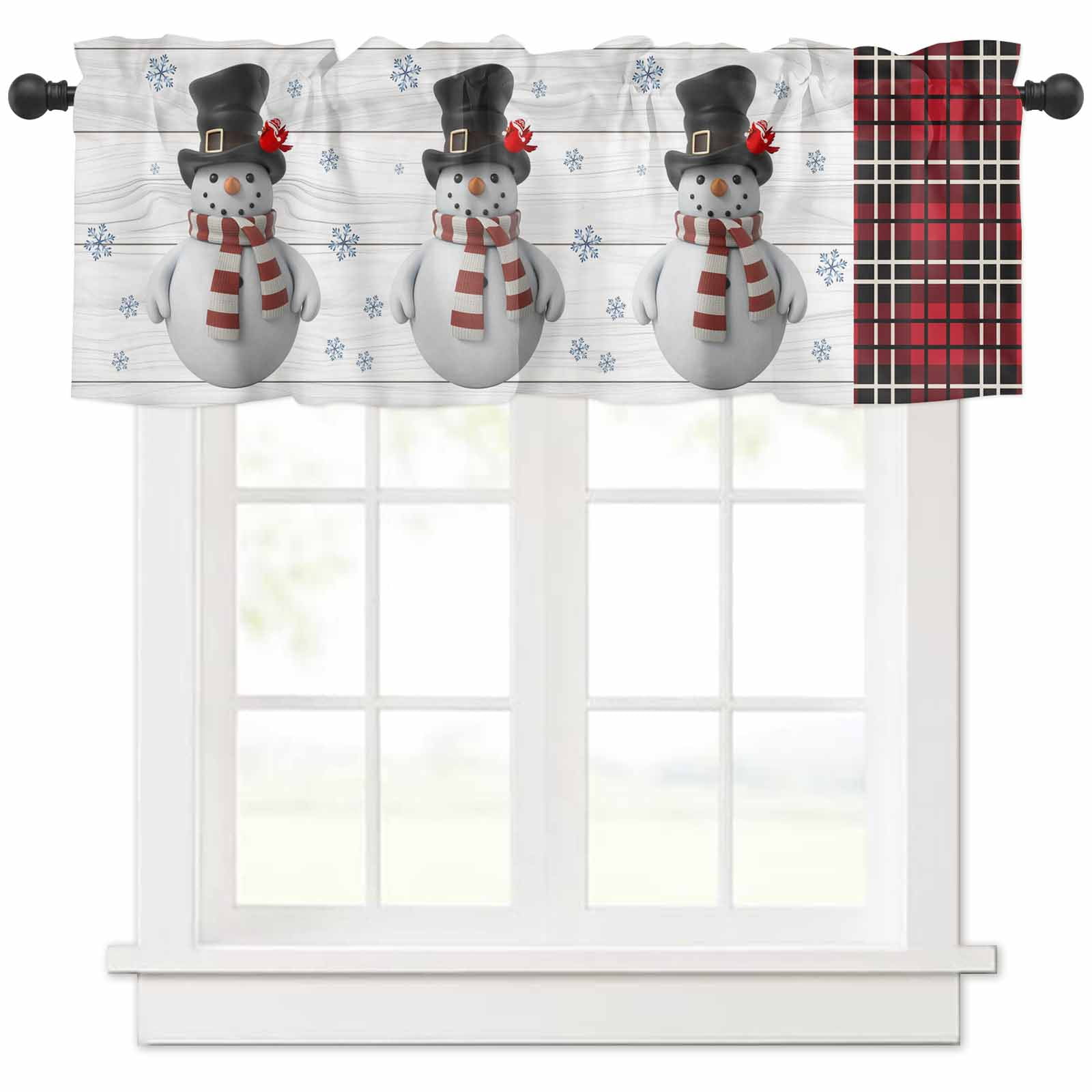 Christmas Snowman Valances for Windows, Red Plaid Cardinal Bird ...
