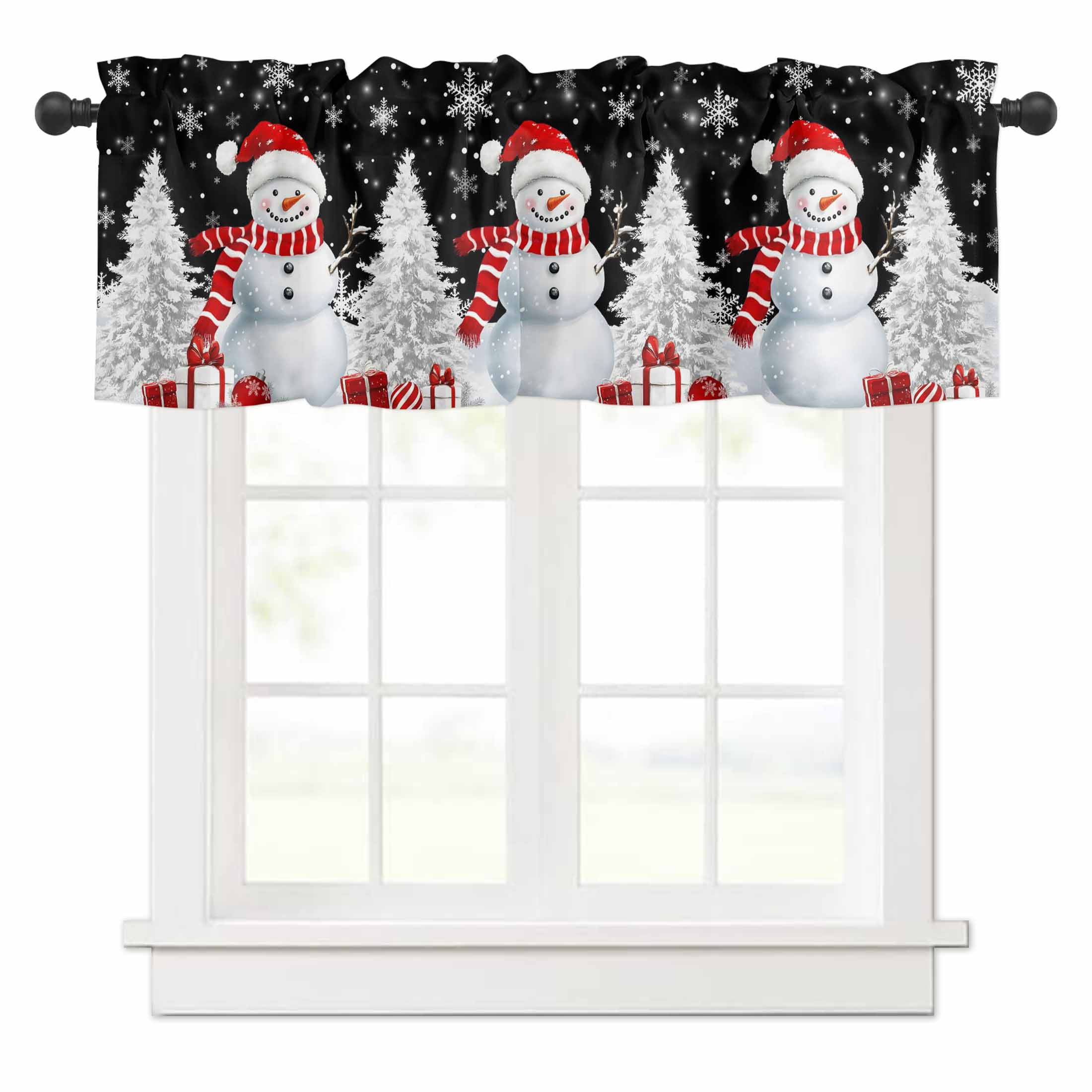 Christmas Snowman Valances for Windows Red Snowman Xmas Tree Snowflakes ...