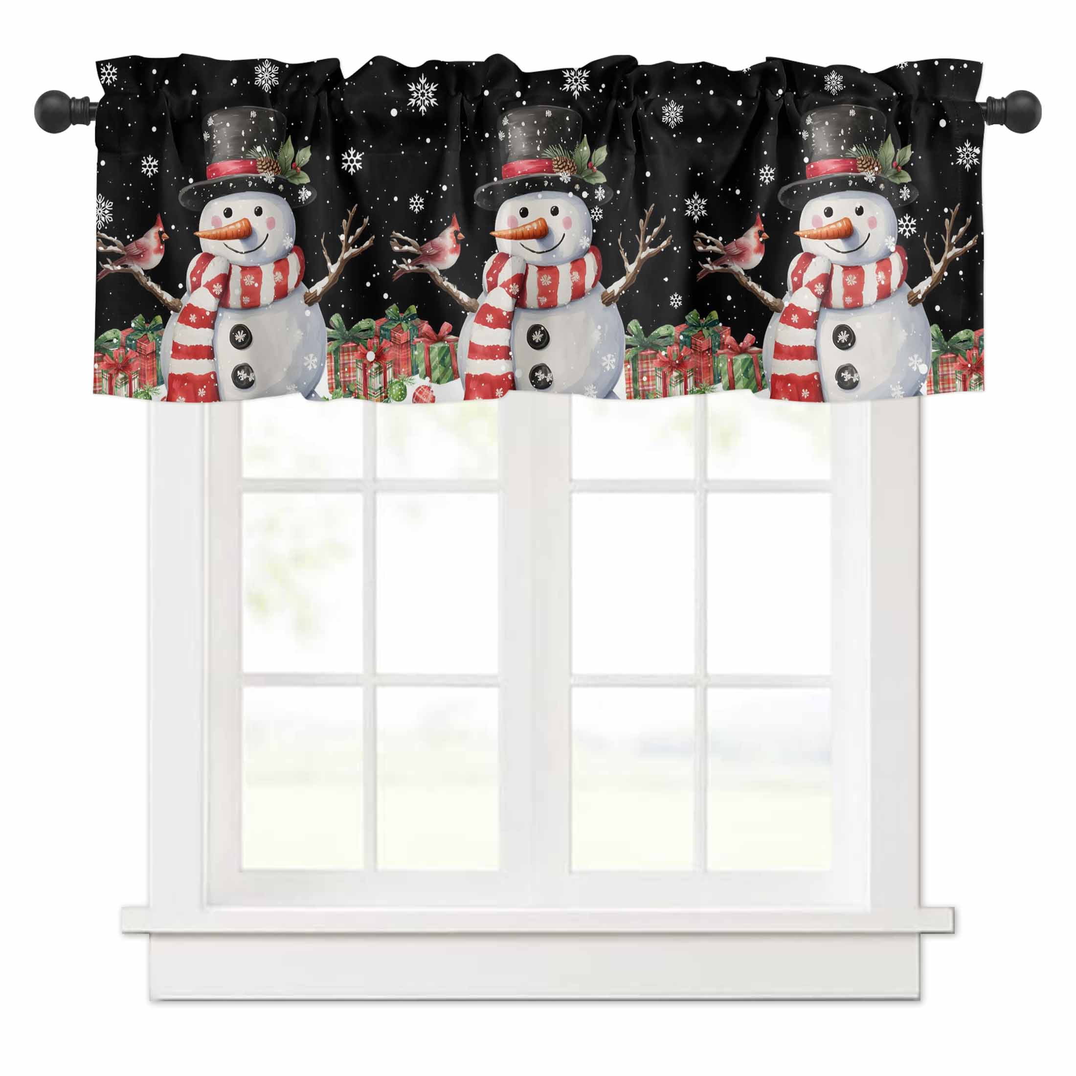 Christmas Snowman Valances for Windows Snowflake Gift Bird Winter Black ...