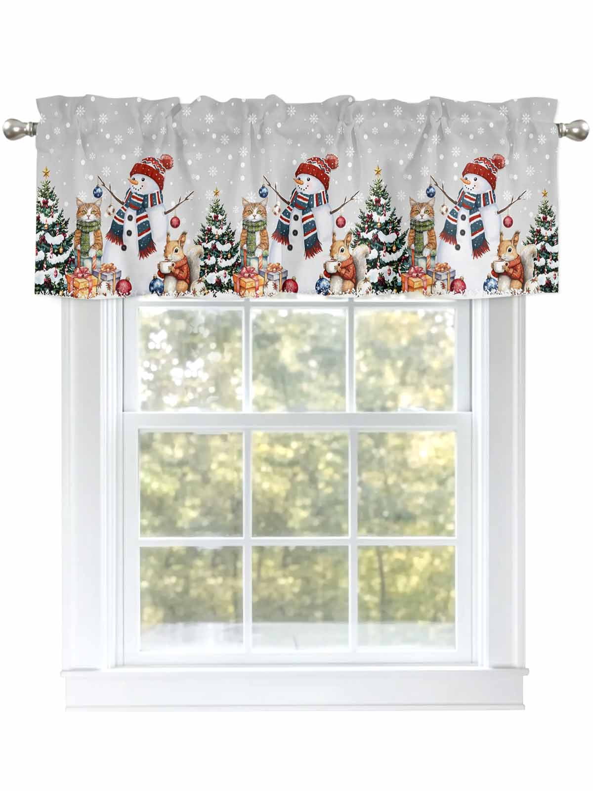Christmas Snowman Valances for Windows Snowflake Squirrel Cat Xmas Tree ...
