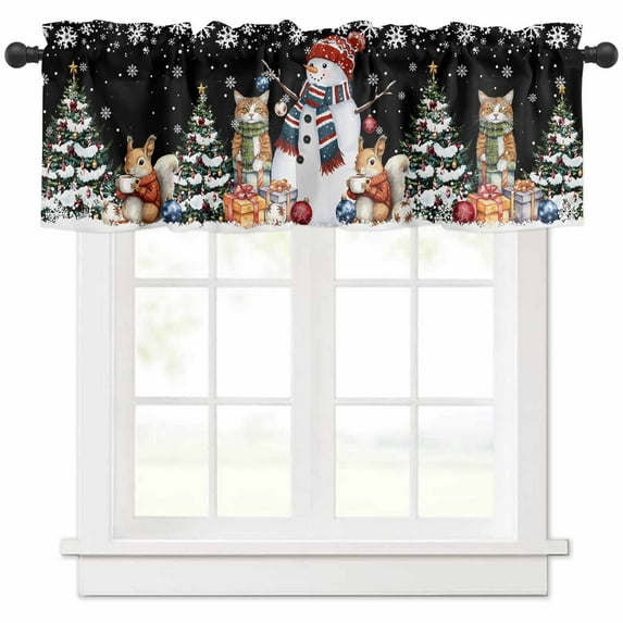 Christmas Snowman Valances for Windows, Squirrel Cat Winter Tree ...