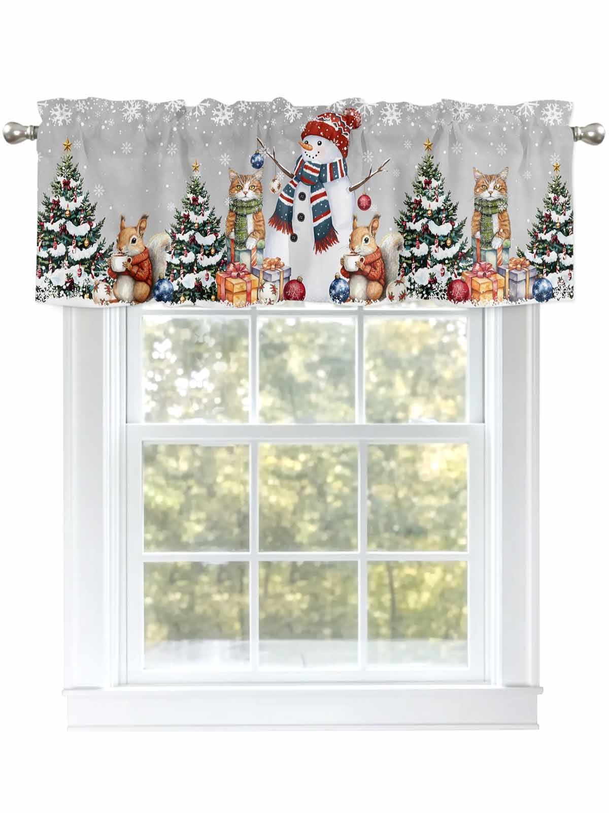 Christmas Snowman Valances for Windows Squirrel Cat Winter Tree ...