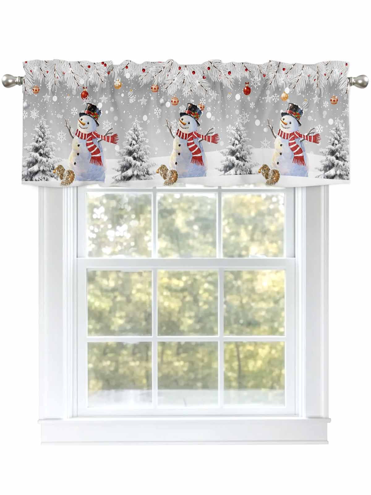 Christmas Snowman Valances for Windows White Winter Snow Scenery Pine ...
