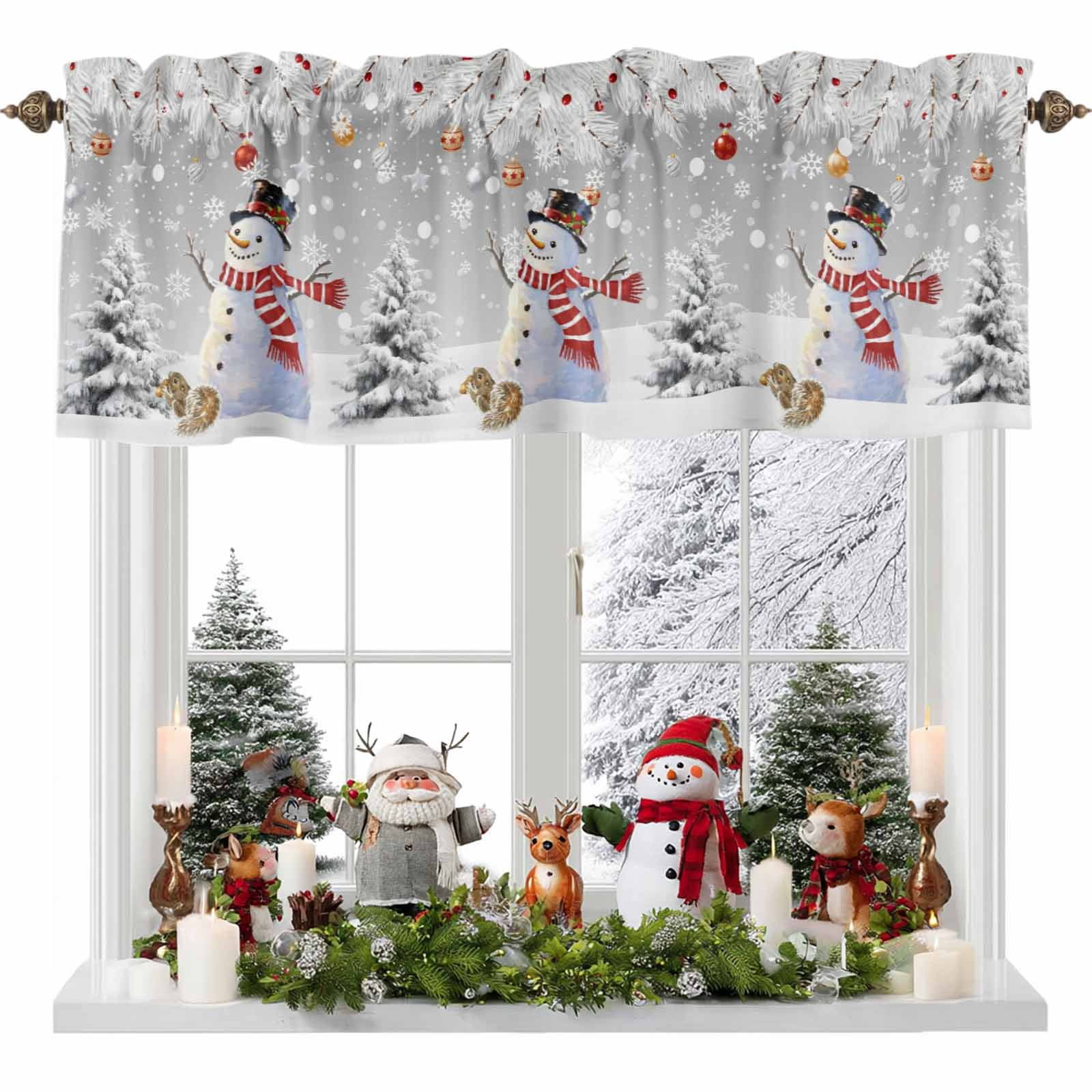 Christmas Snowman Valances for Windows, White Winter Snow Scenery Pine ...