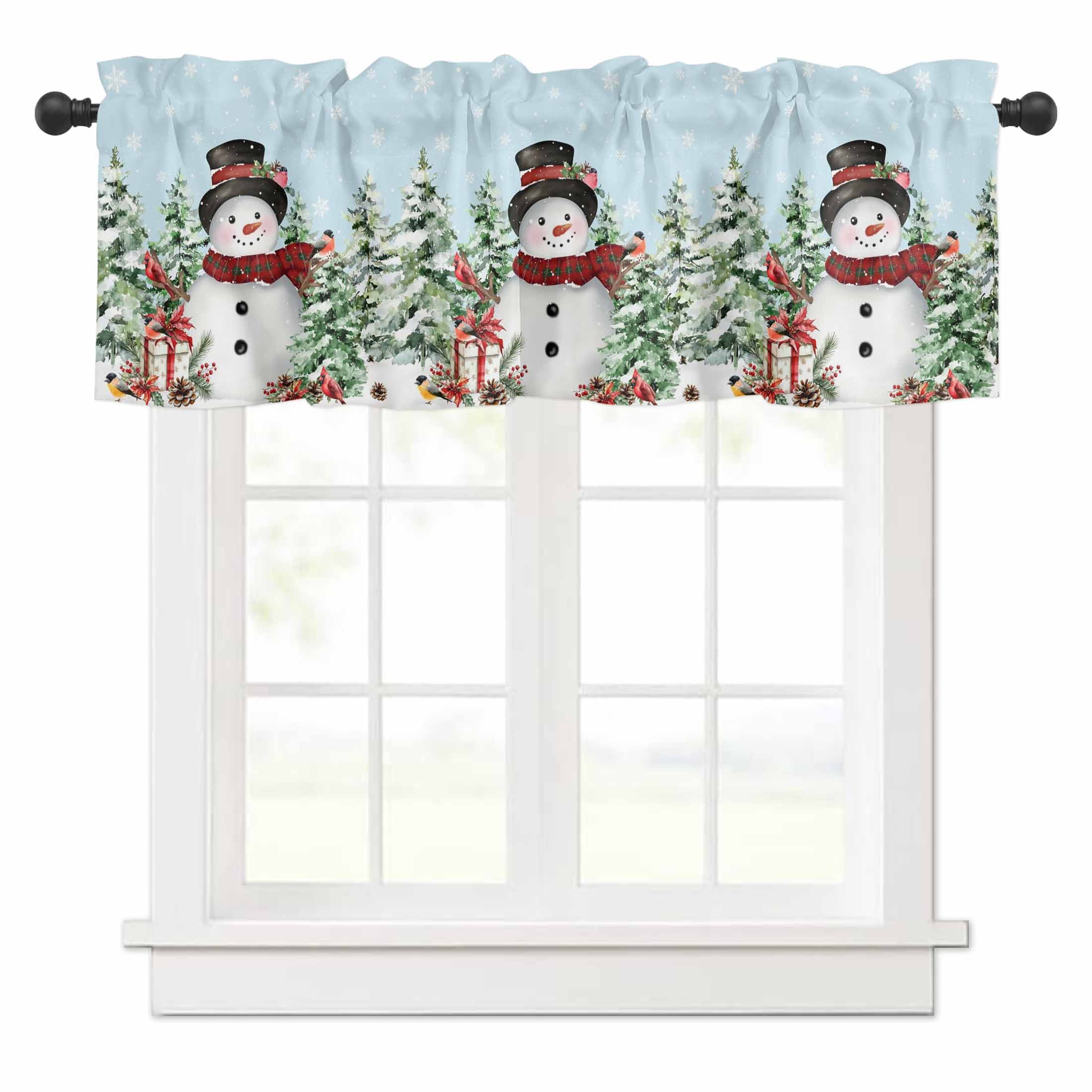Christmas Snowman Valances for Windows Winter Christmas Tree Cardinal ...