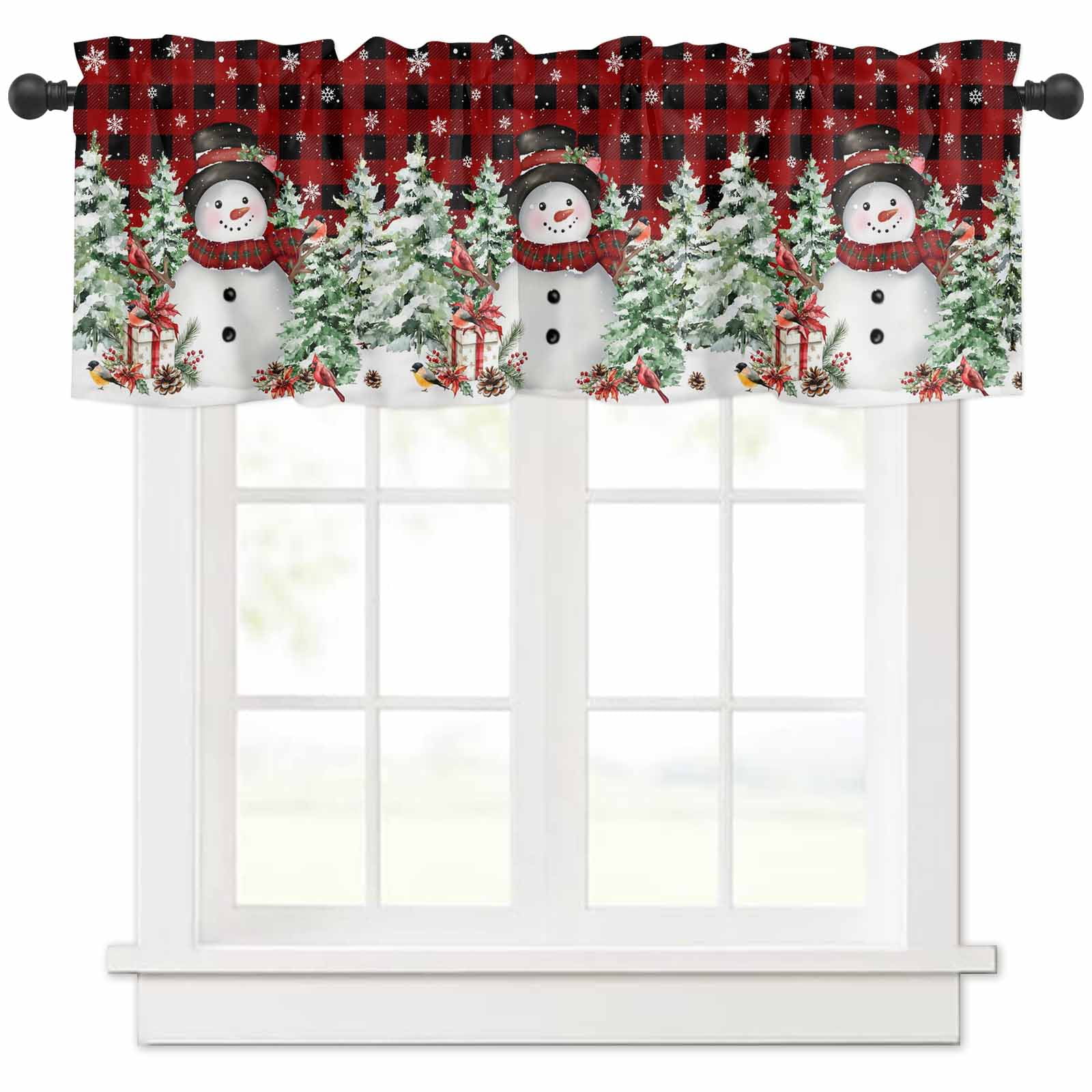 Christmas Snowman Valances for Windows, Winter Christmas Tree Cardinal ...