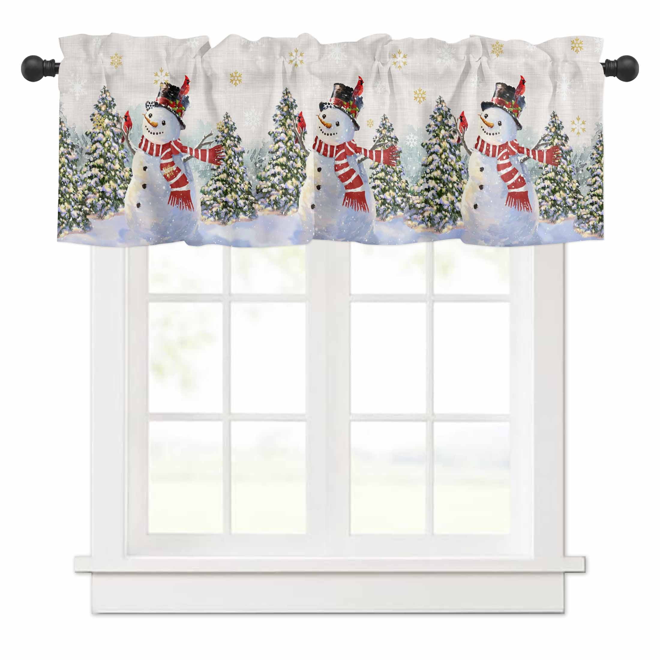 Christmas Snowman Valances for Windows Winter Christmas Tree Snowflake ...
