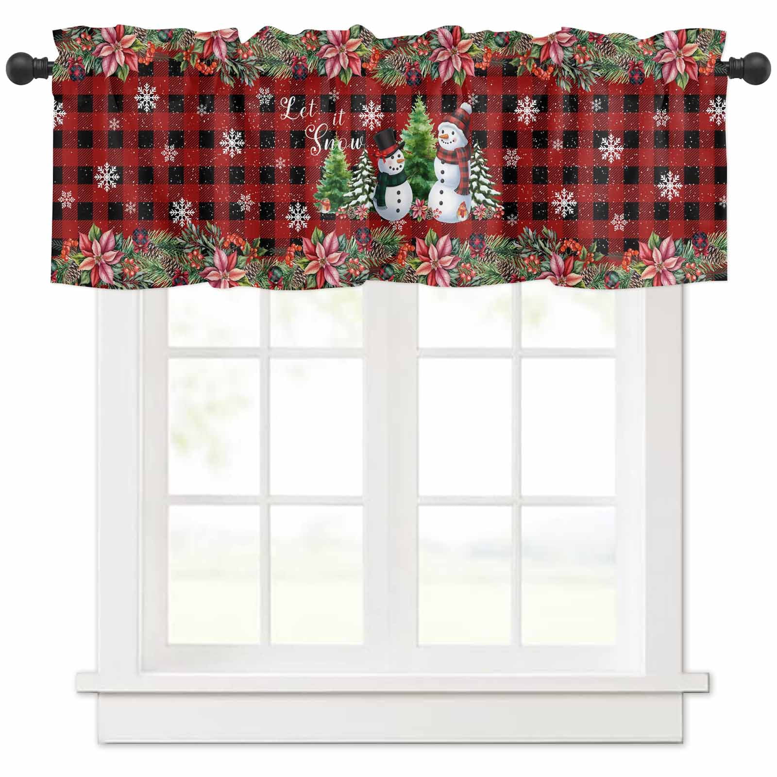 Christmas Snowman Valances for Windows, Winter Snow Pine Fruit Berries ...