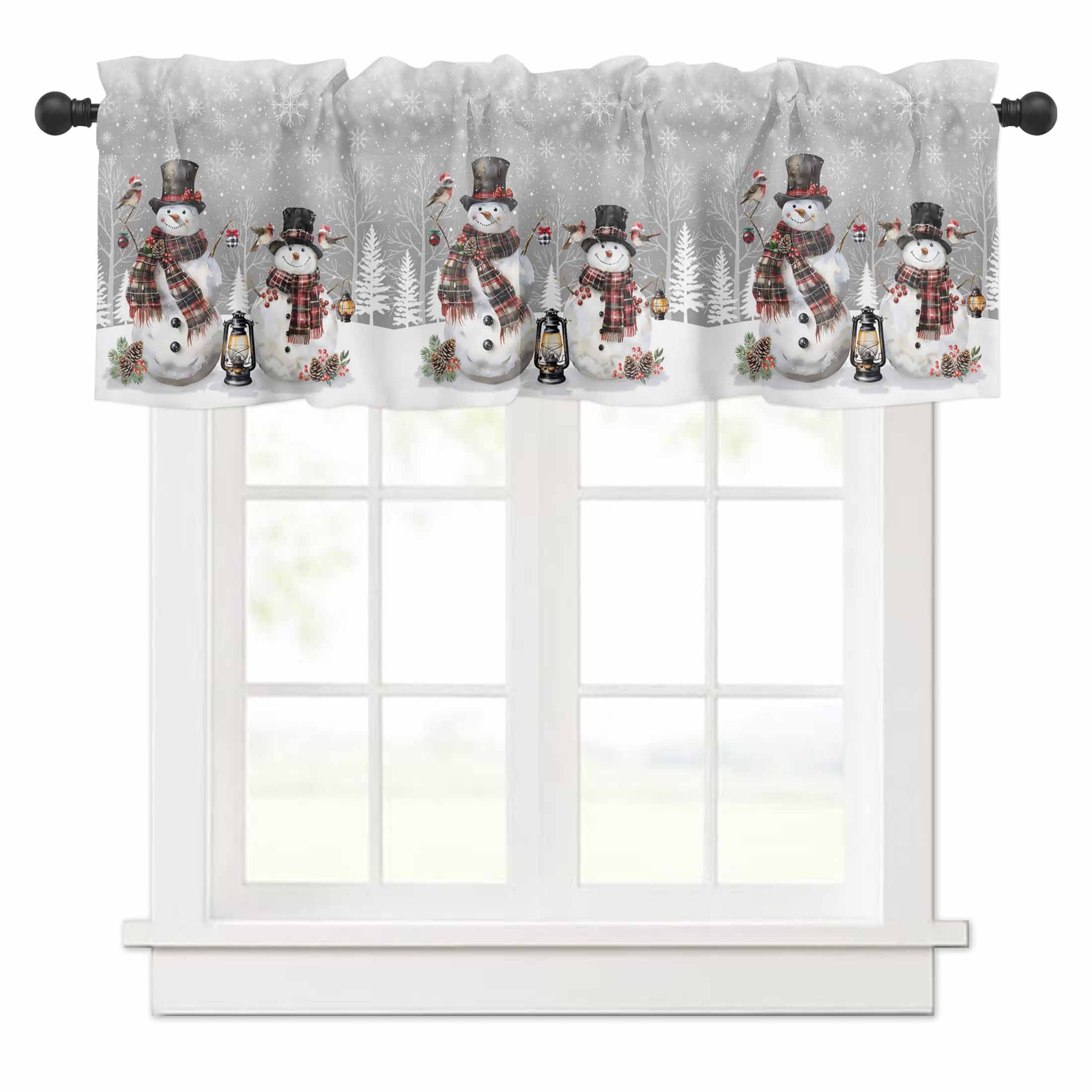 Christmas Snowman Valances for Windows Winter Snowflakes Tree Pine Cone ...