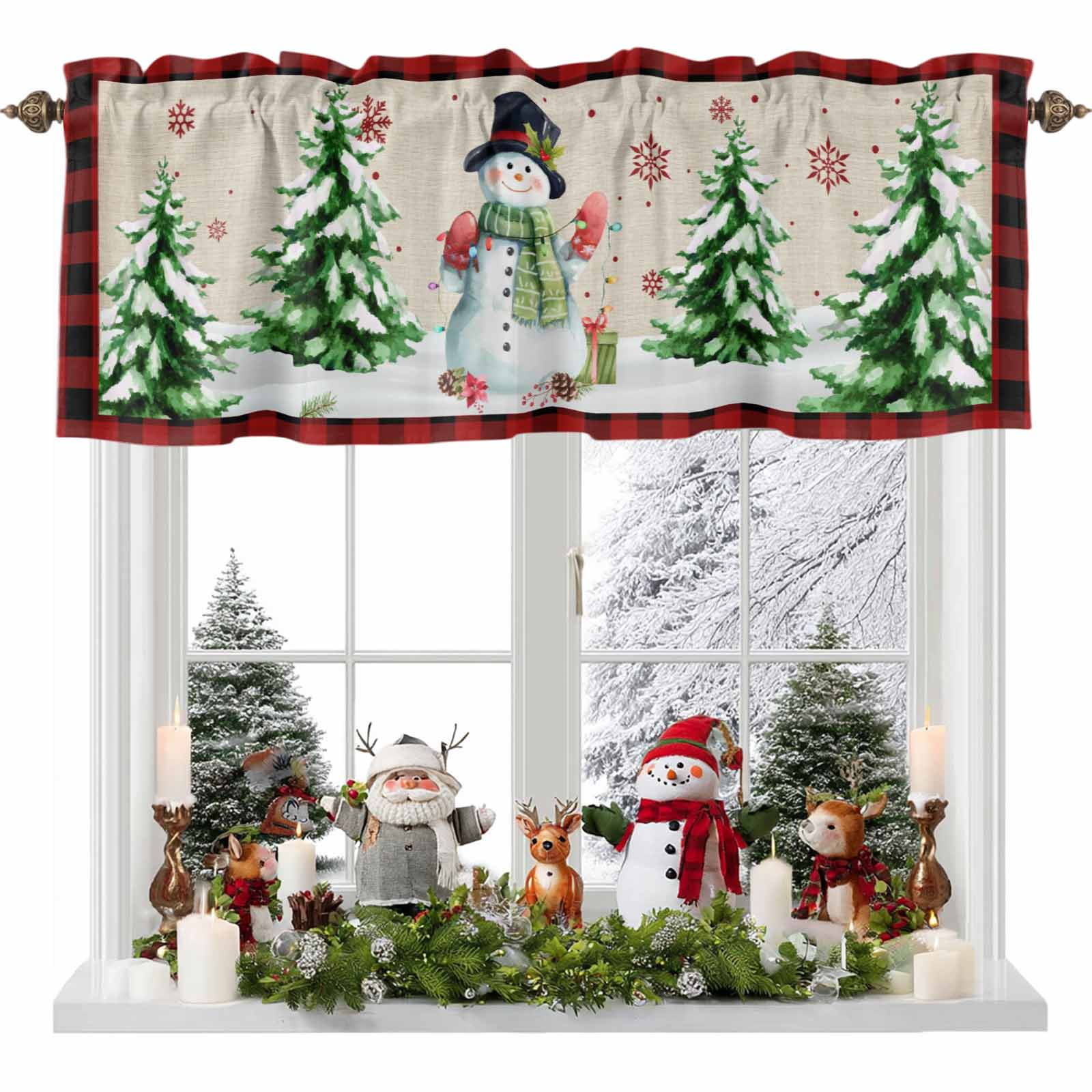 Christmas Snowman Valances for Windows, Winter Xmas Pine Tree Snow ...