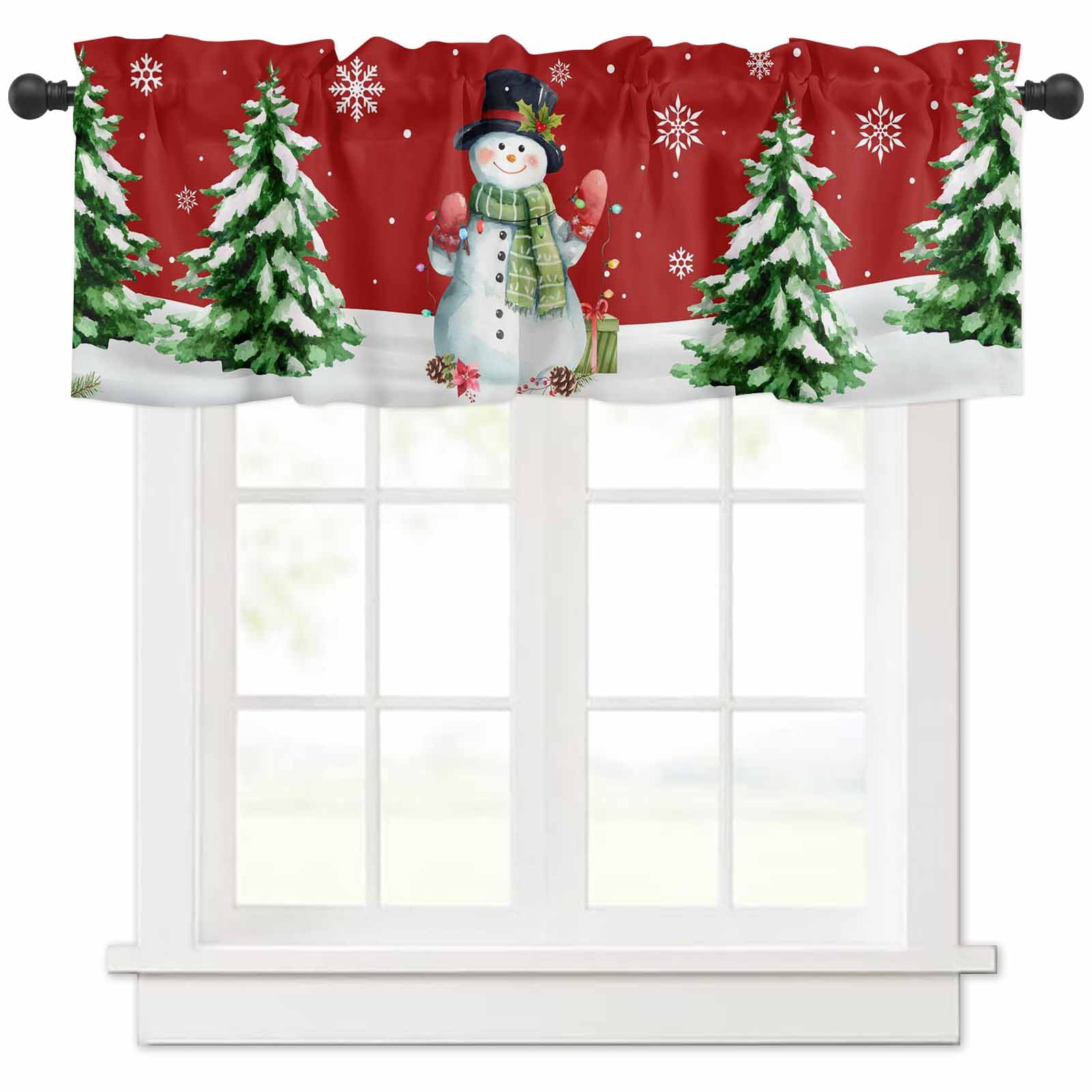 Christmas Snowman Valances for Windows, Winter Xmas Pine Tree ...