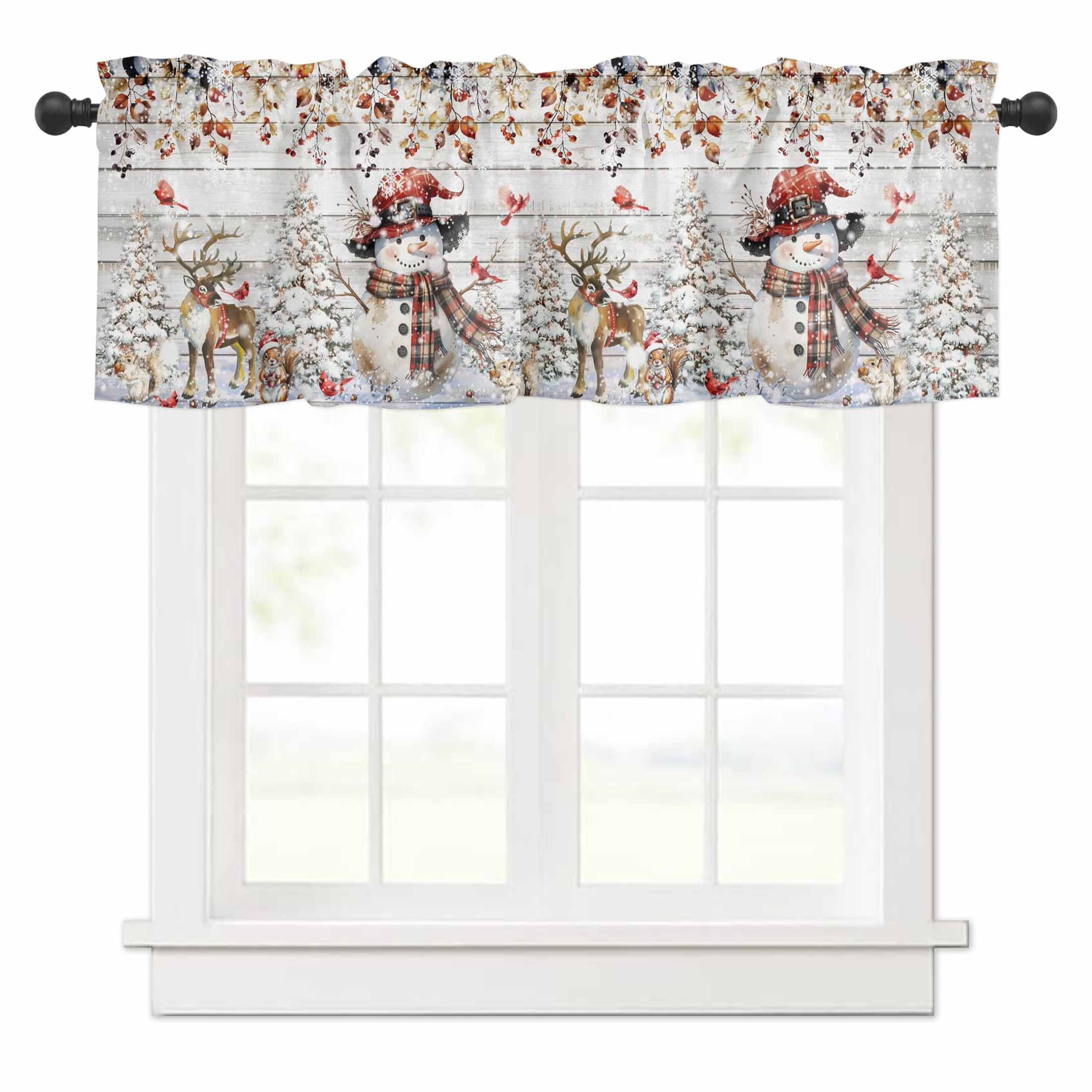 Christmas Snowman Valances for Windows Xmas Elk Tree Eucalyptus Vintage ...