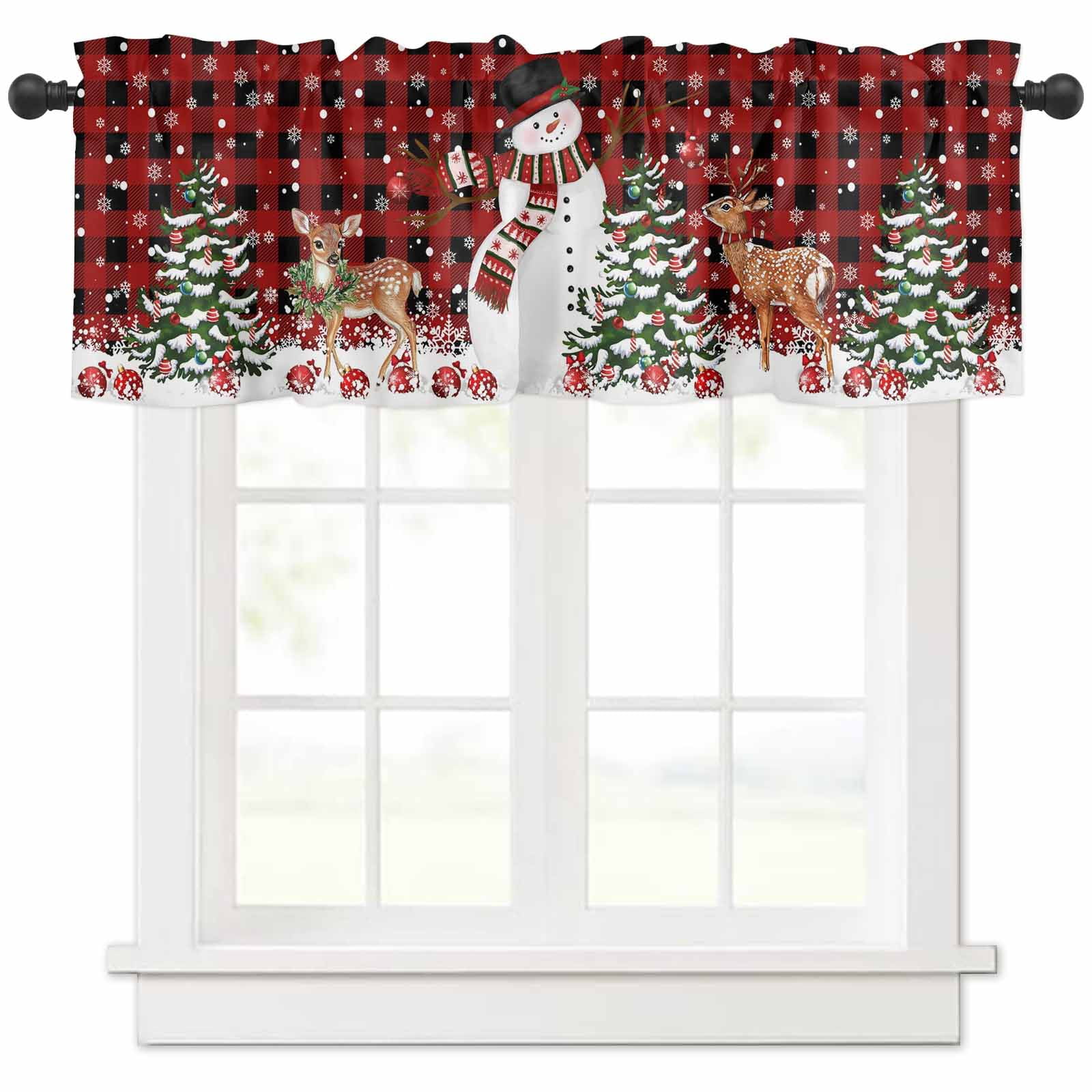 Christmas Snowman Valances for Windows, Xmas Tree Deer Winter Snow Red ...