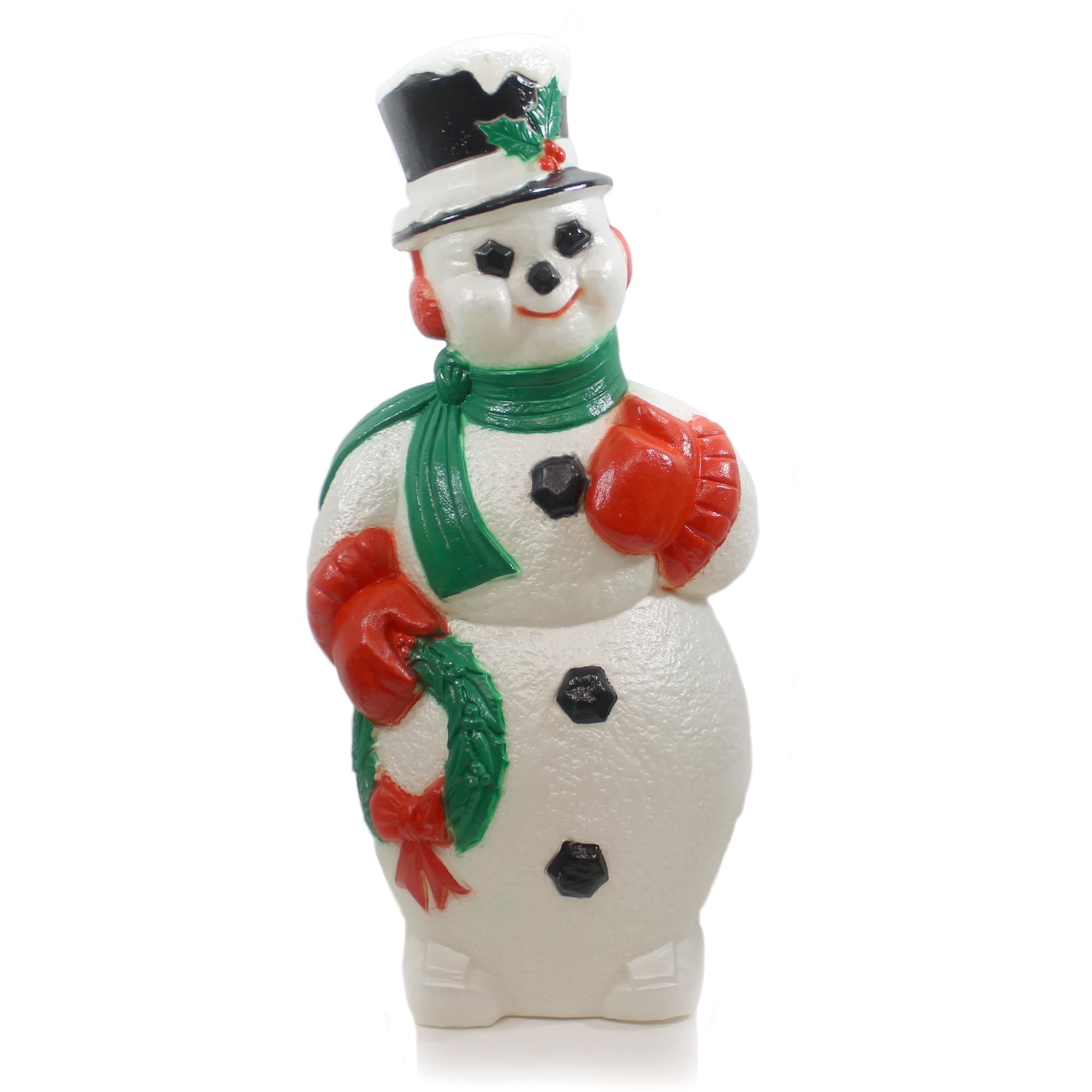 Christmas Snowman W/ Wreath Plastic Made In Usa Outdoor Lighted C1375 ...