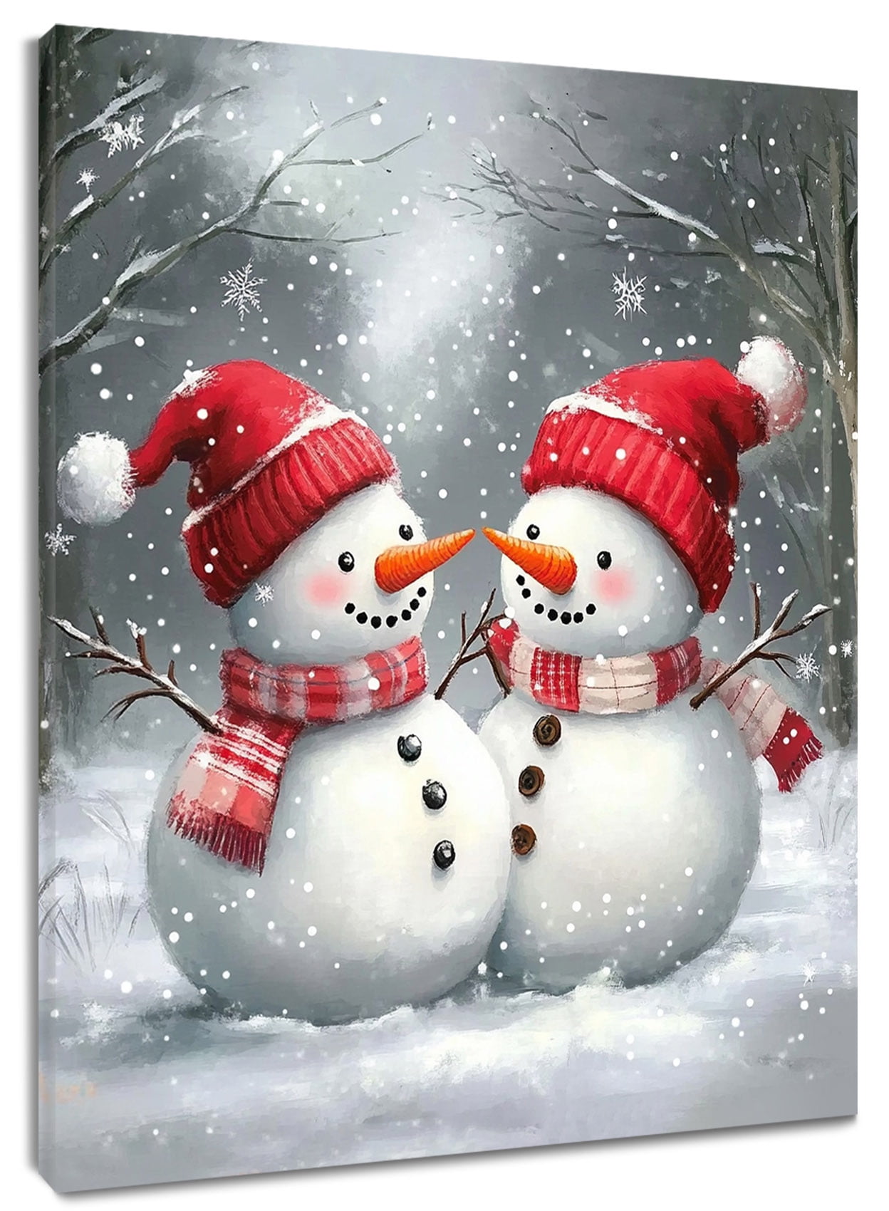Christmas Snowman Wall Art, Two Snowman with Red Hat in Winter Snow ...
