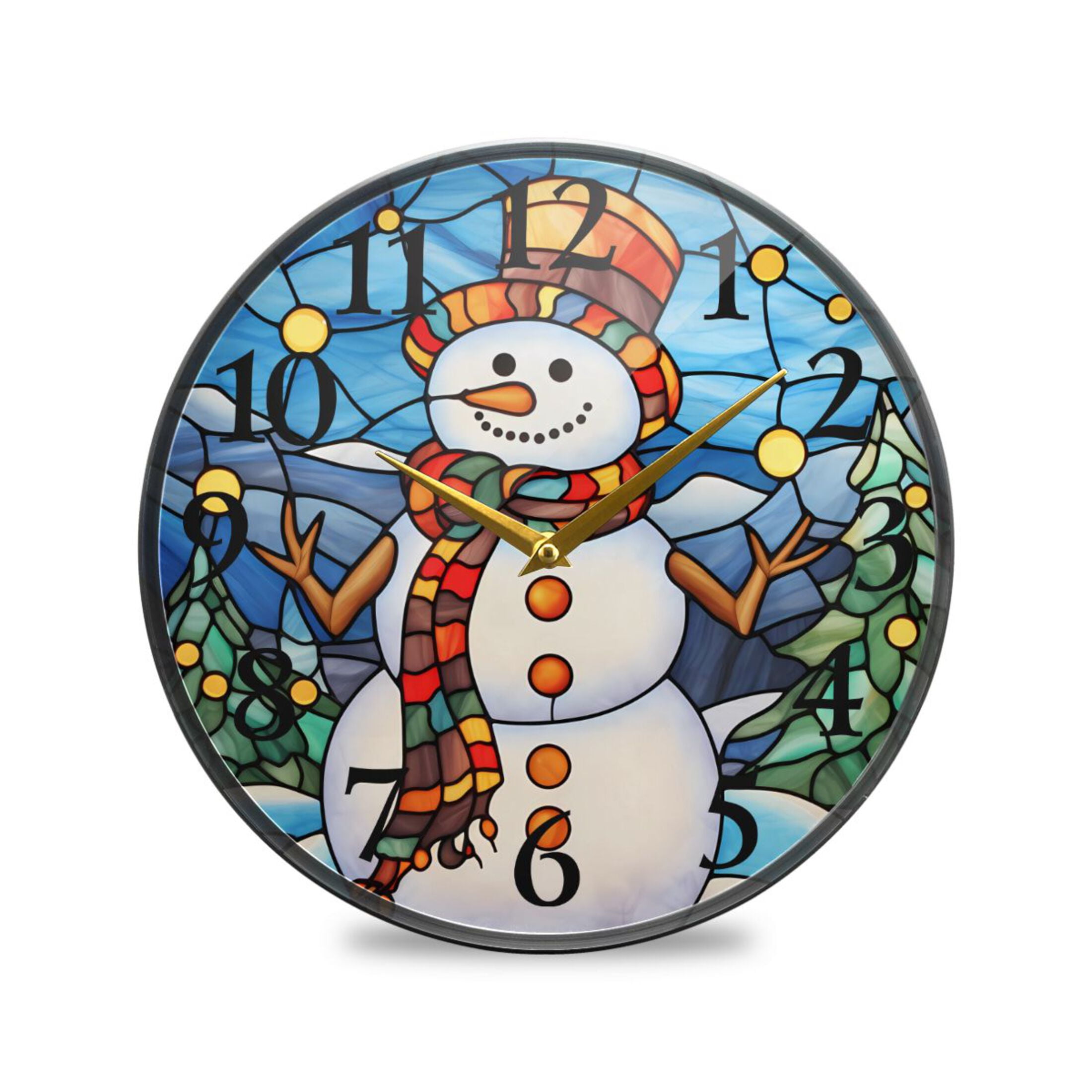 Christmas Snowman Wall Clocks Battery Operated 9.5 Inch Round Clock ...
