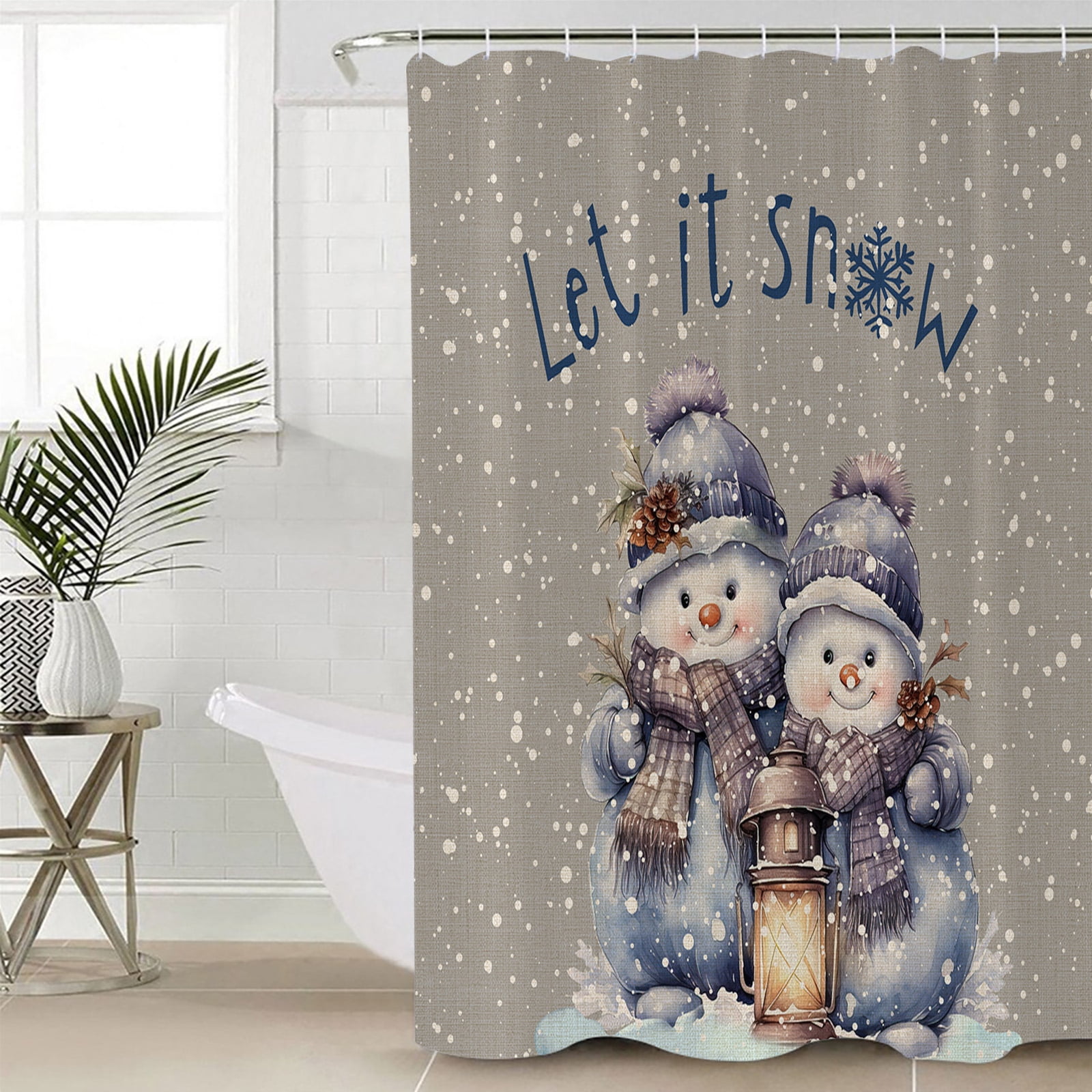 Christmas Snowman Waterproof Fabric Shower Curtain, Winter Snowflake ...