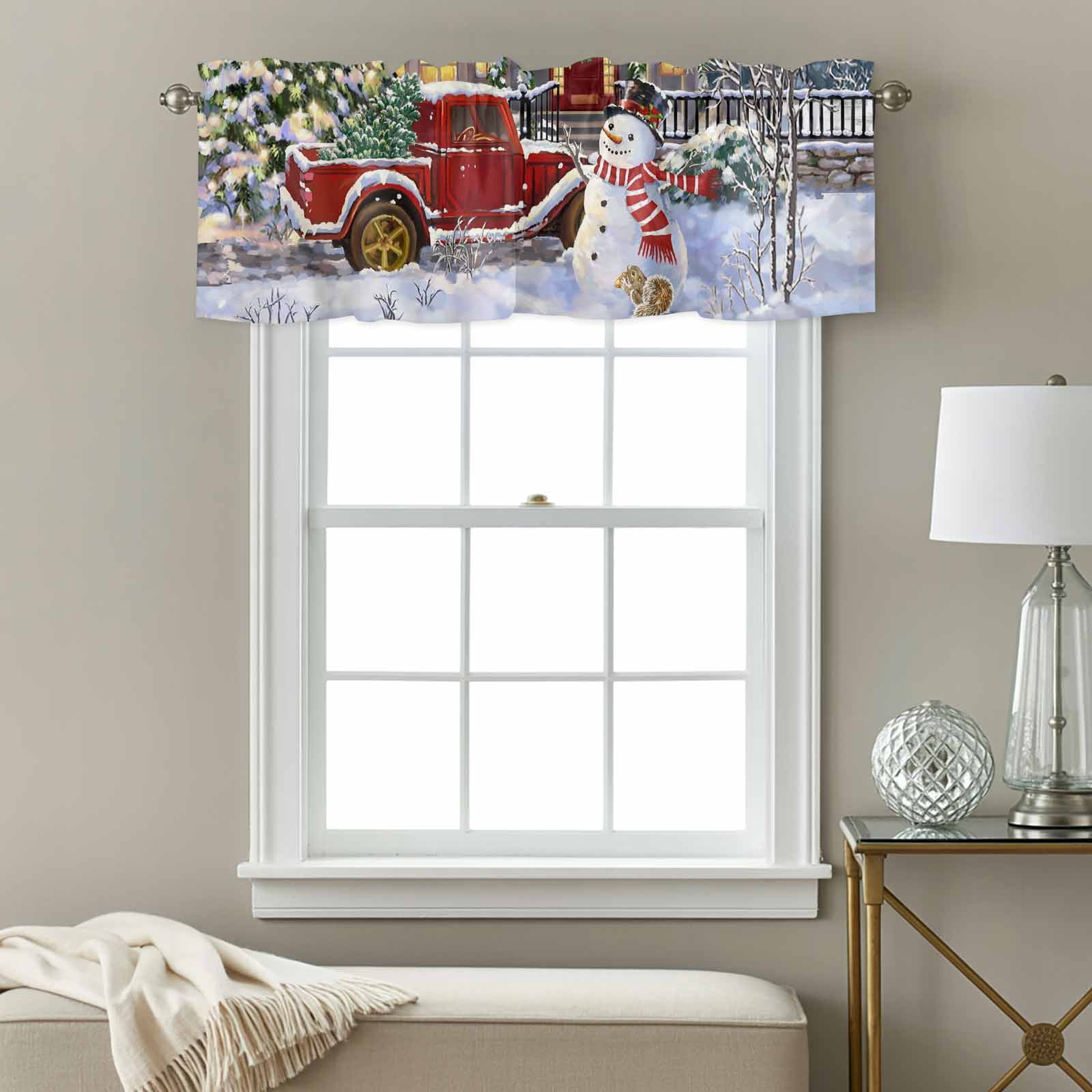 Christmas Snowman Window Valance for Kitchen, Red Truck House Rod ...