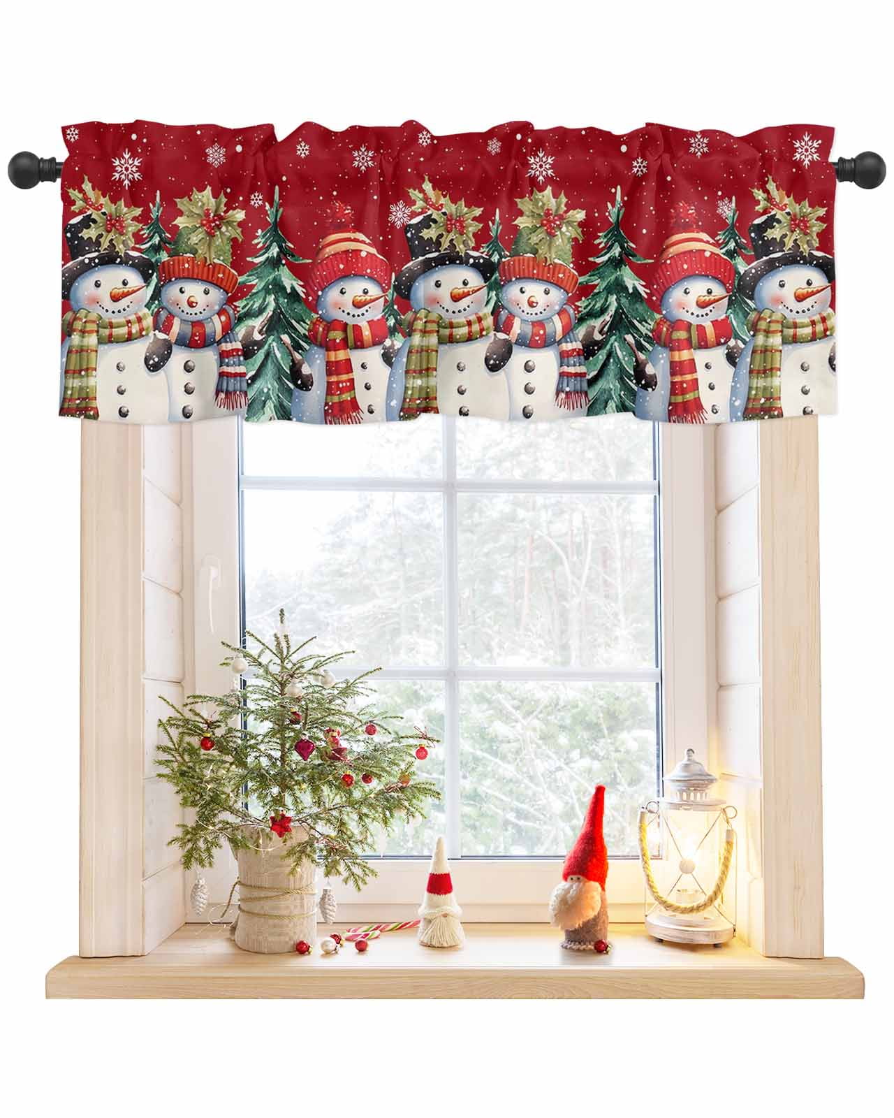 Christmas Snowman Winter Snow Window Valances for Kitchen,Rod Pocket ...