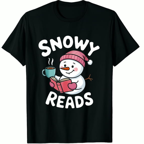 Christmas Snowman Winter Snowy Reads Cartoon Reading Book with Coffee ...
