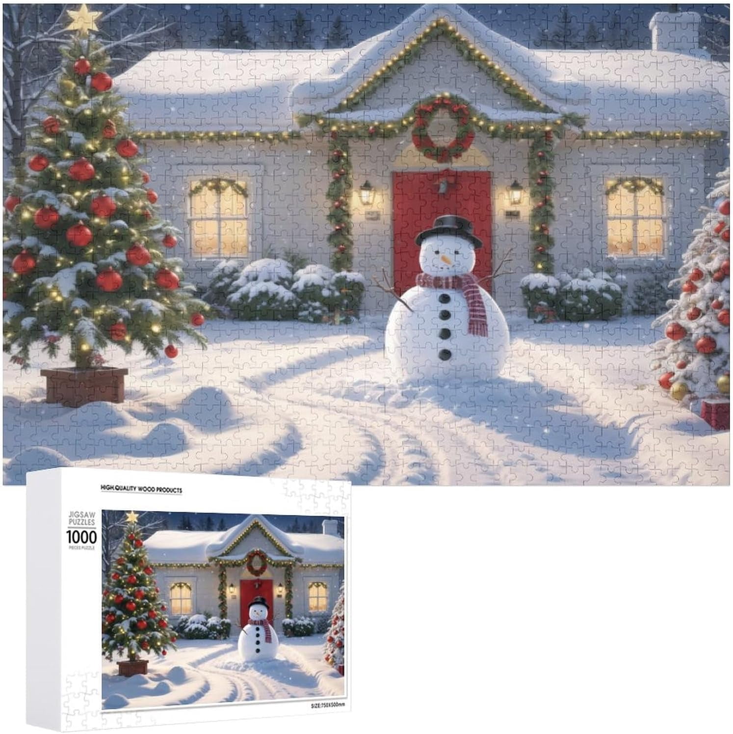 Christmas Snowman and Cabin Holiday, Christmas Festival 500 Piece ...
