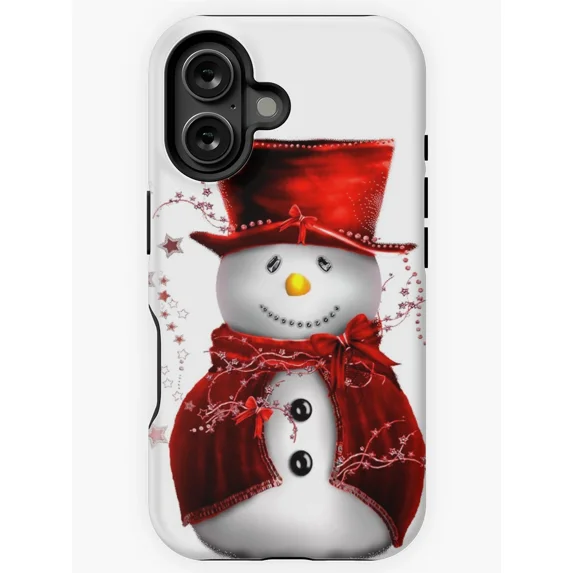 Christmas Snowman in Red Velvet Holiday Phone Case for iPhone 11 to 16 ...