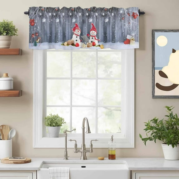 Christmas Snowmen Balls Bell Valances for Windows,Rod Pocket Valance ...