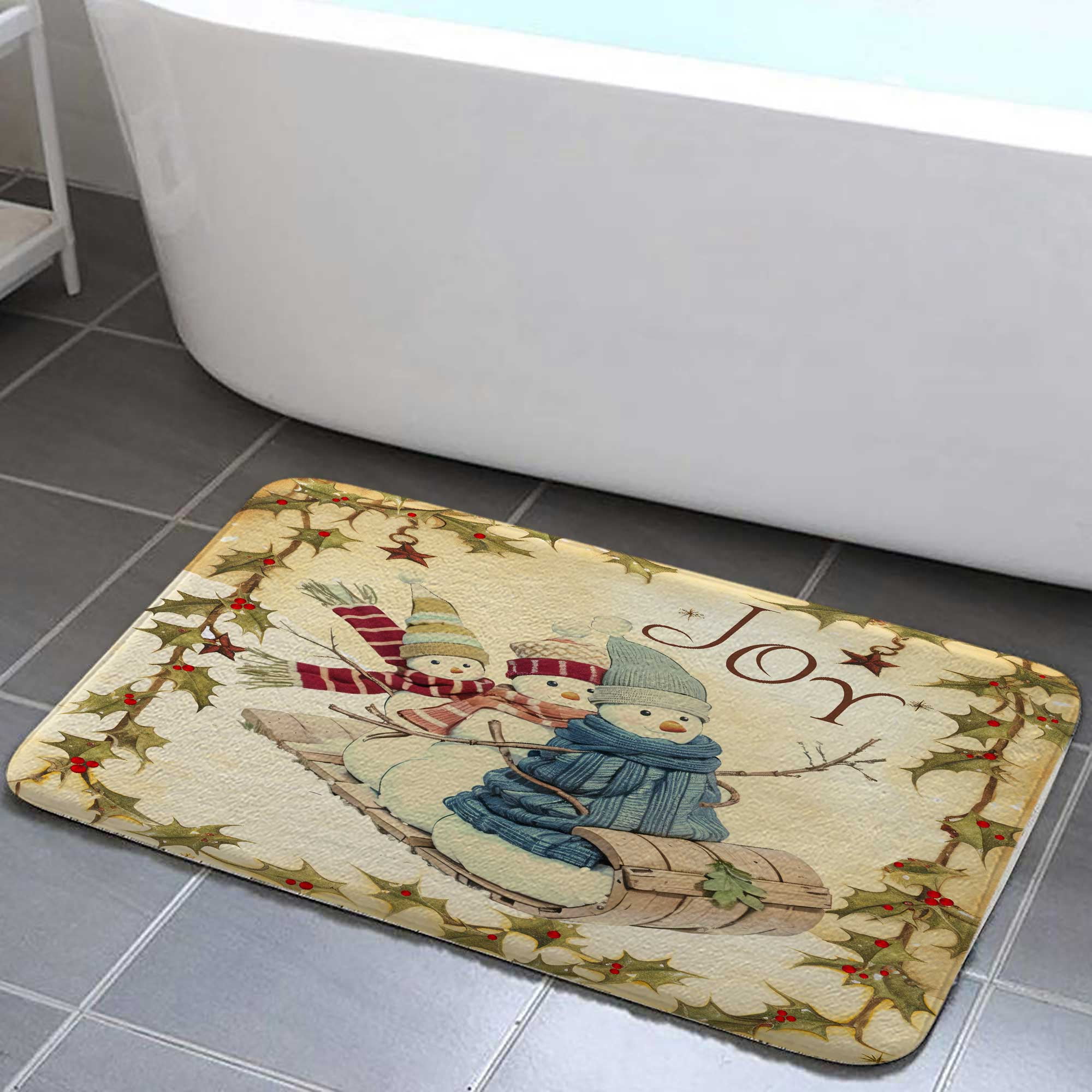 Christmas Snowmen Bathroom Mat, Cute Snowman Bathroom Rug Winter ...