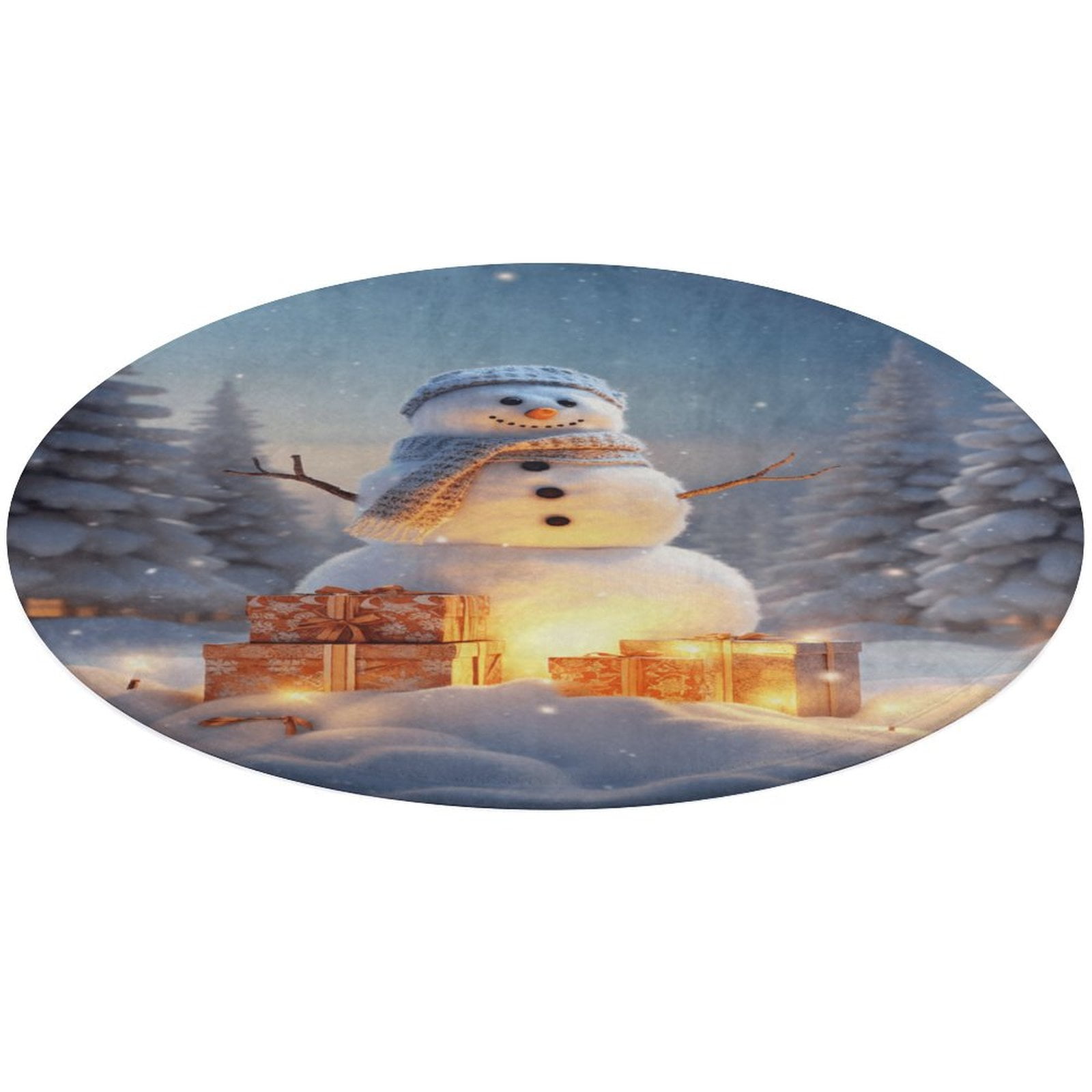 Christmas Snowmen Floral Medallion Round Rug - Small Round Area Rug ...