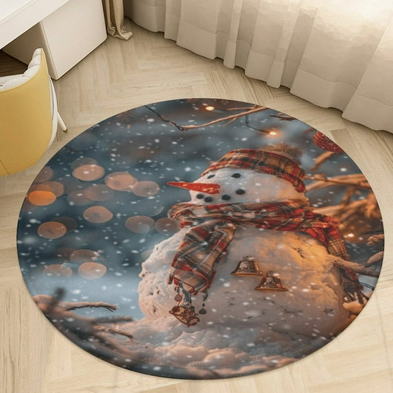 Christmas Snowmen Round Rugs -Washable Non-Slip Small Round Area Rug ...