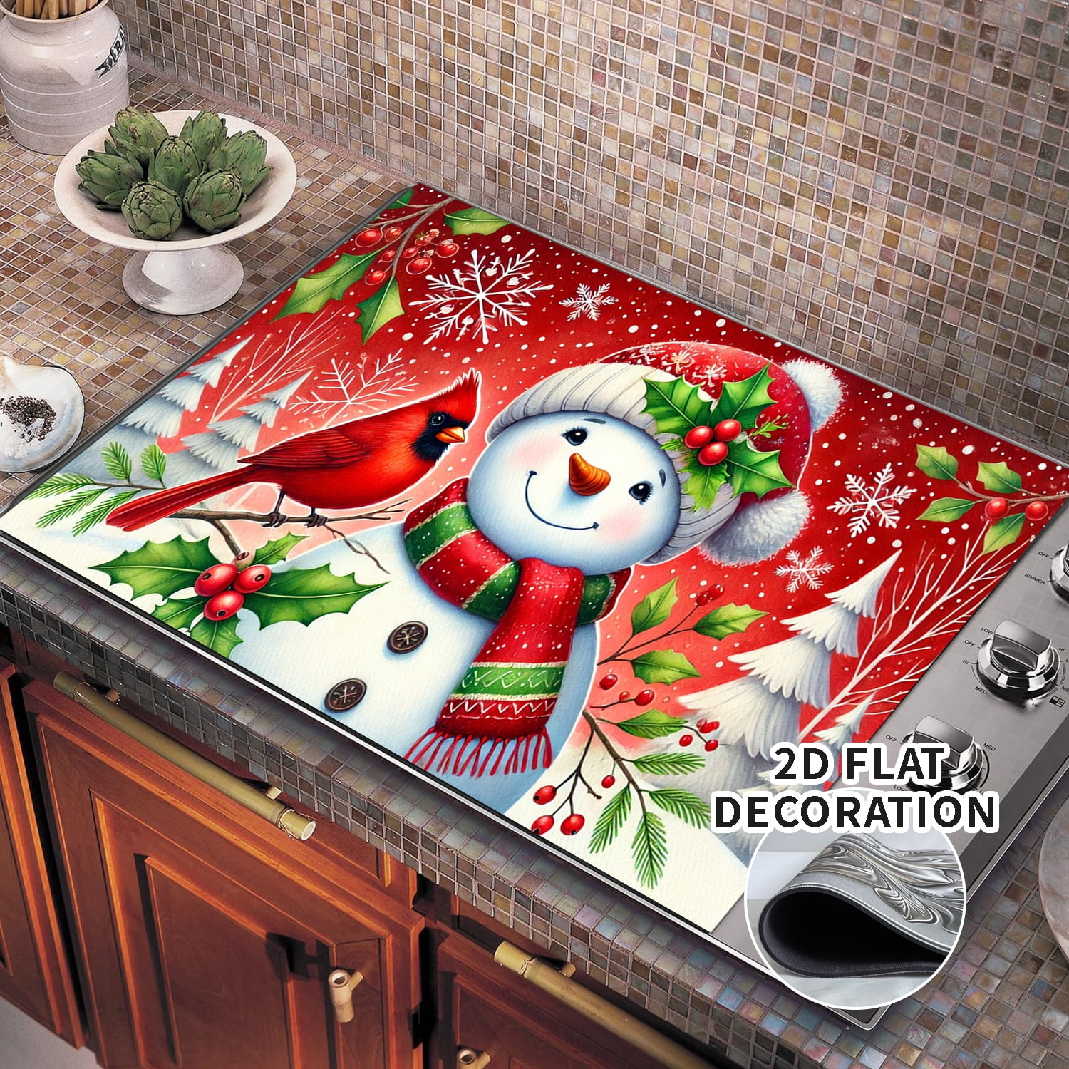 Christmas Snowmen Stove Cover for Kitchen Decor Red Electric Stove Pad ...