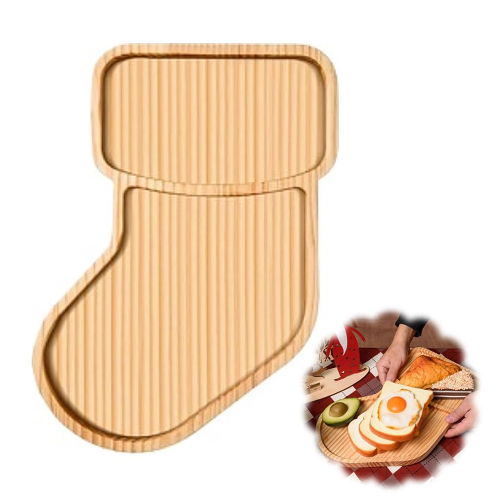 Christmas Sock-Shape Wooden Serving Tray, Festive Charcuterie Board for ...