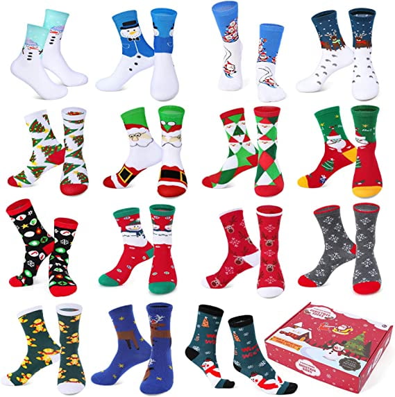 Christmas Socks 15 Pcs Different Designs, Crew Christmas Socks Funny ...