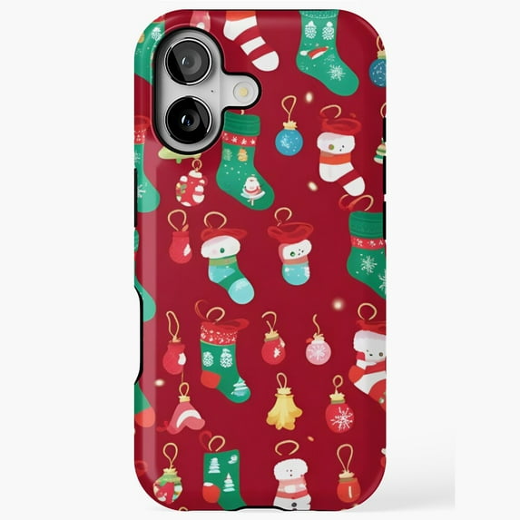 Christmas Socks and Ornament Pattern Festive Case for iPhone 17 16 15 ...