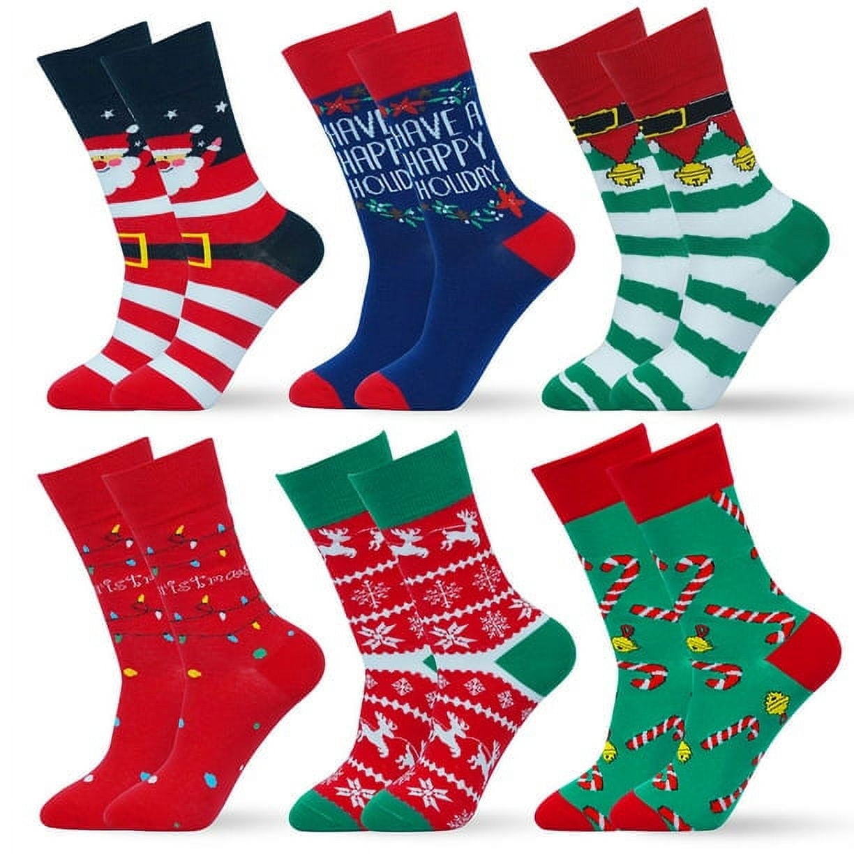 Holiday Bulk Pack - Christmas Socks for Men & Women, 6 Pack Crew Socks ...