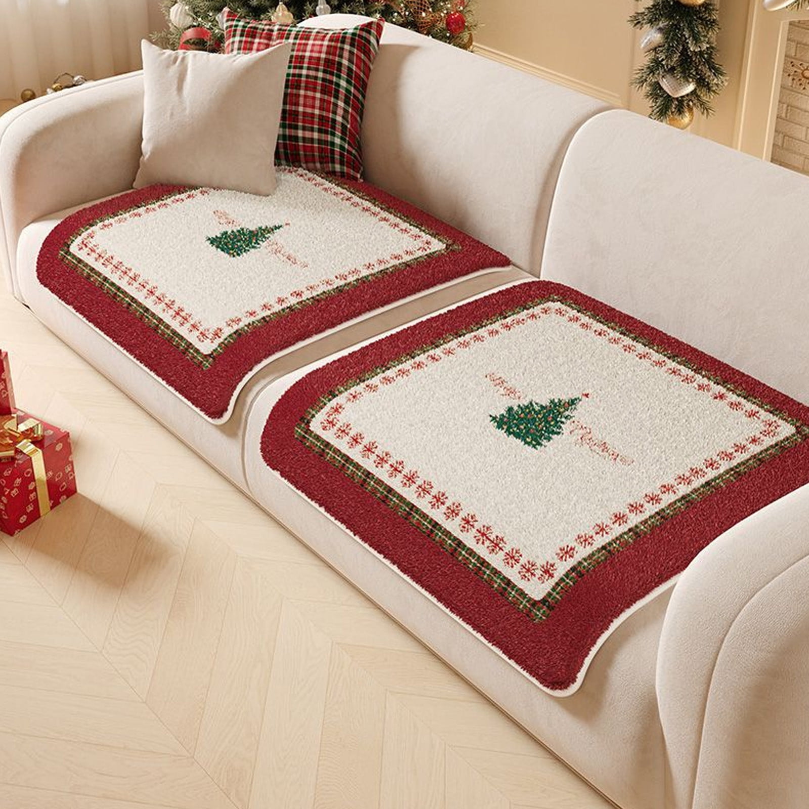 Christmas Sofa Chair Cushions - Warm Plush Non-Slip Decorative Mats for ...