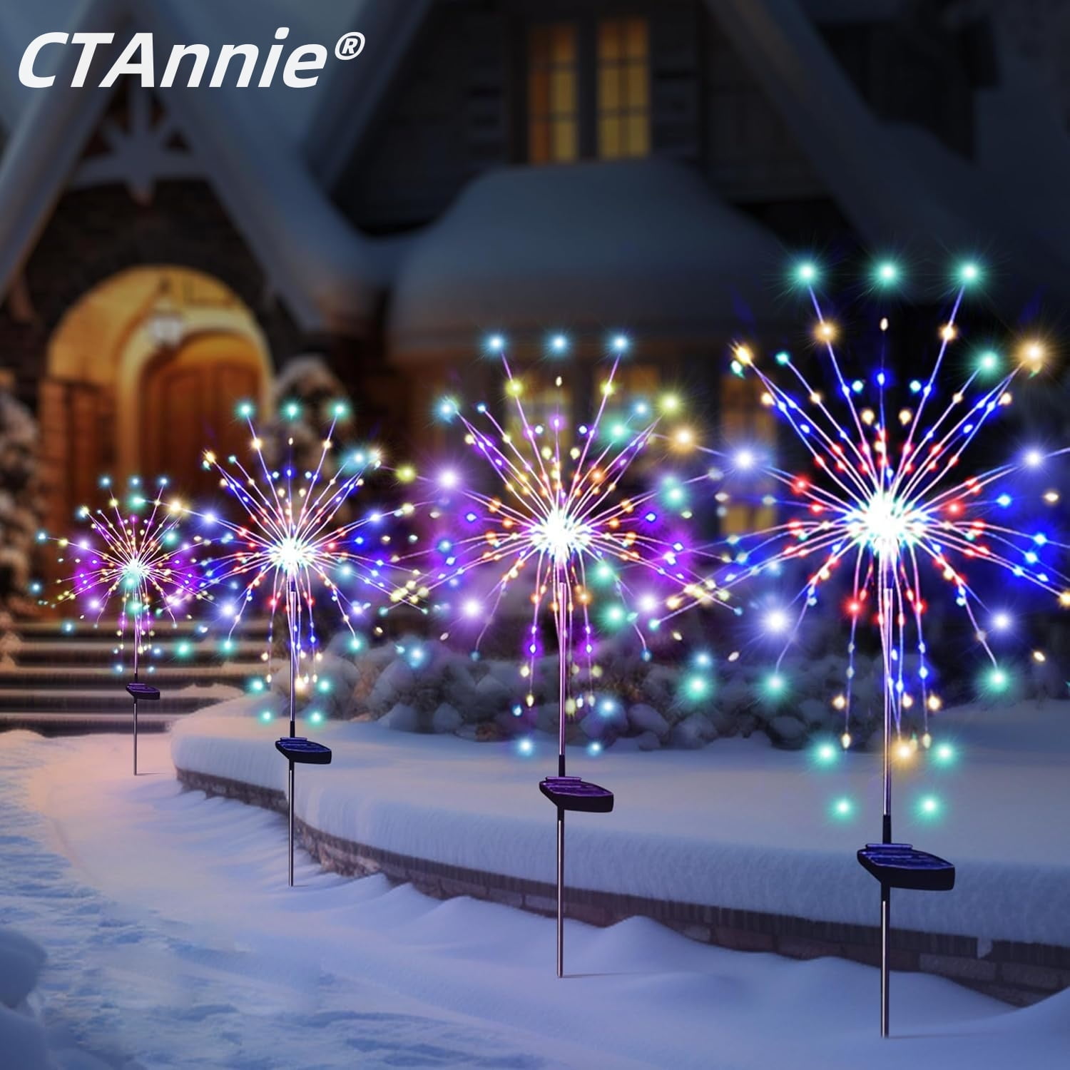 Christmas Solar Garden Firework Lights Outdoor Waterproof 4 Pack 120 ...