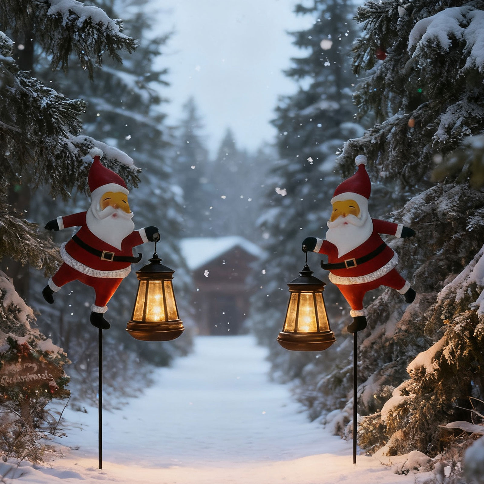 Christmas Solar Garden Lights, 34"H Snowman & Santa Claus Solar Stake ...