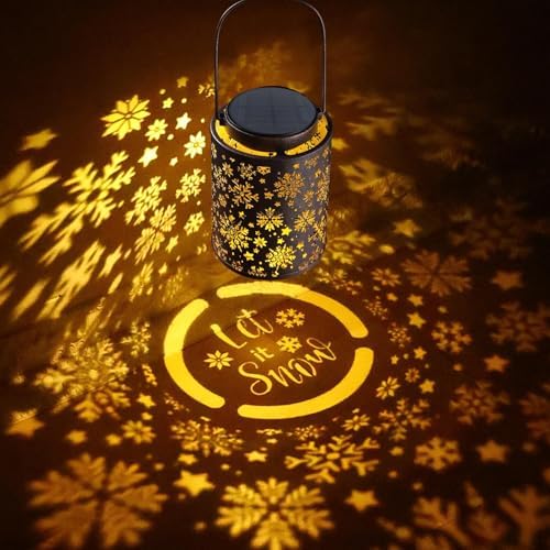 Christmas Solar Lanterns Outdoor Waterproof, Hanging Metal Snowflake ...